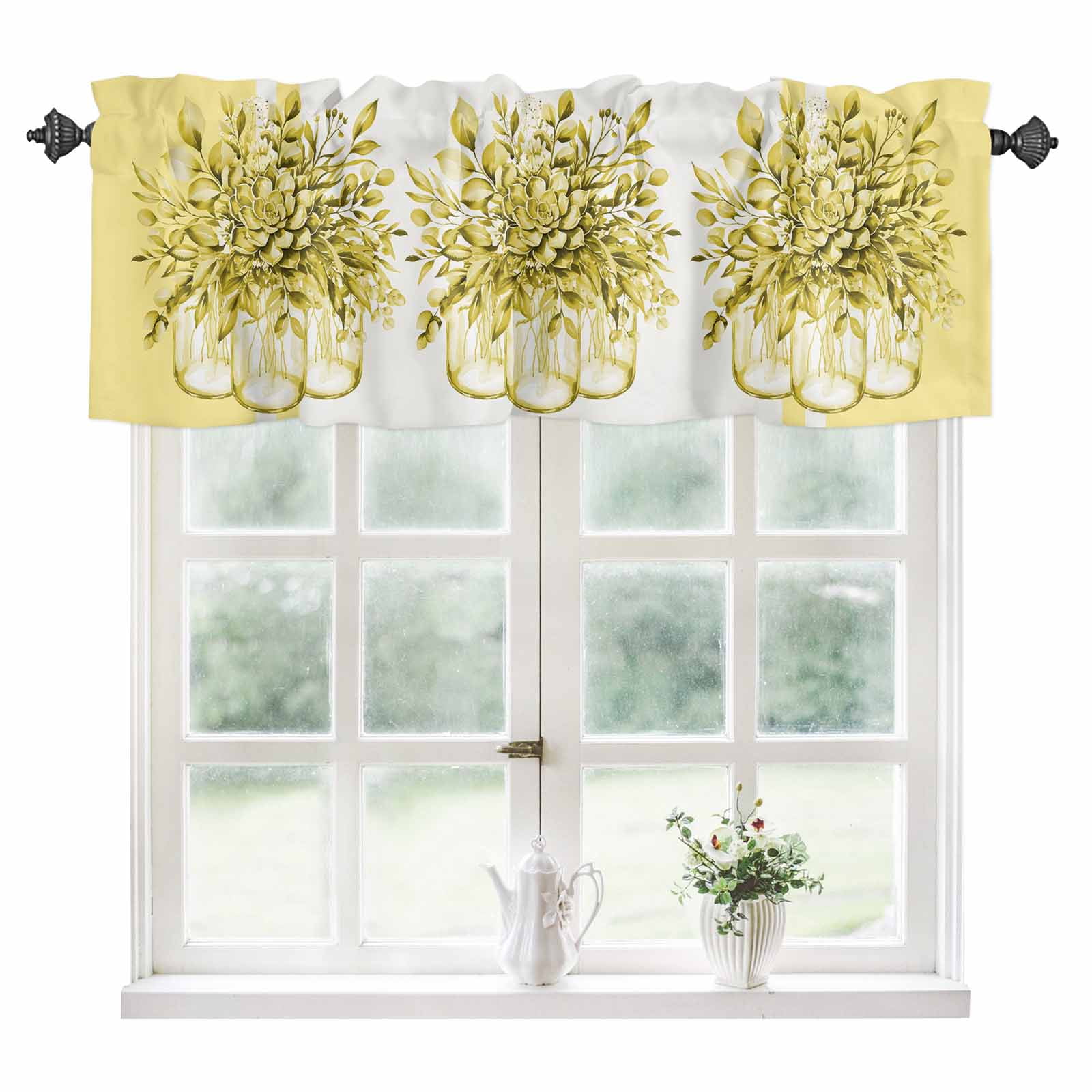 Eucalyptus Yellow Kitchen Valances for Windows 60x18 Inch Kitchen ...