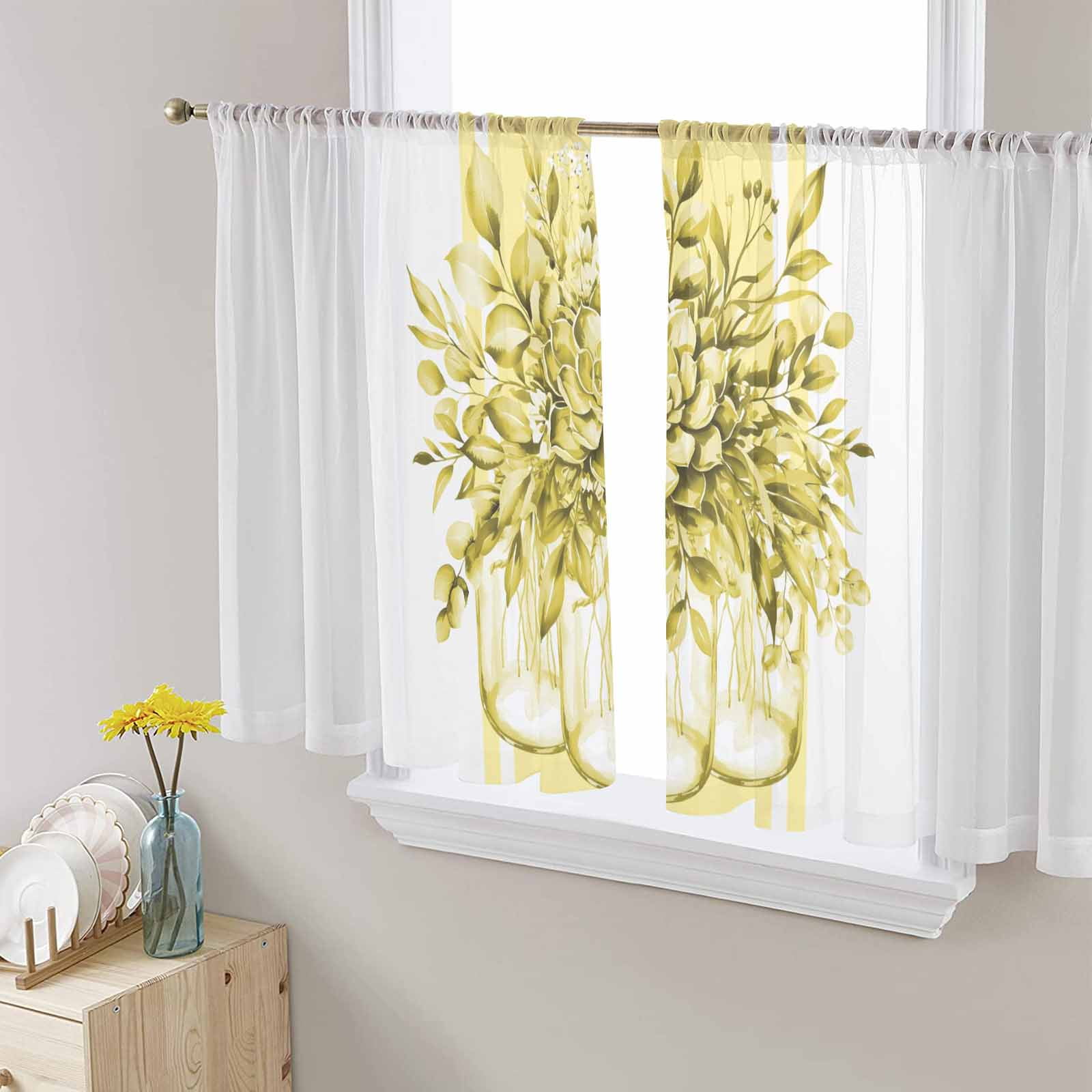 Eucalyptus Yellow Sheer Curtains 54 Inches Length 2 Panels Set, Window ...