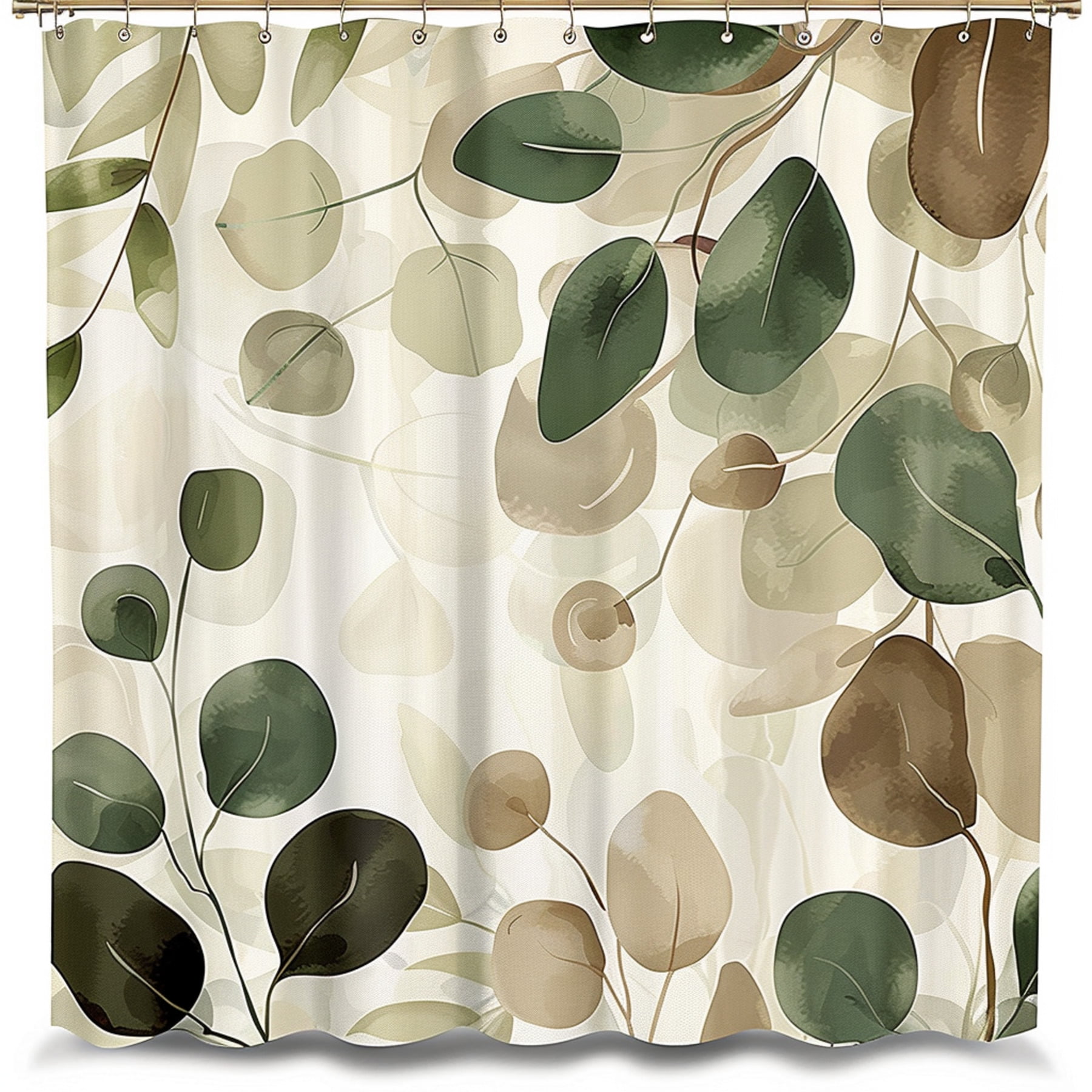 Eucalyptus and Green Leaf Pattern Shower Curtain Beige and Greenery ...