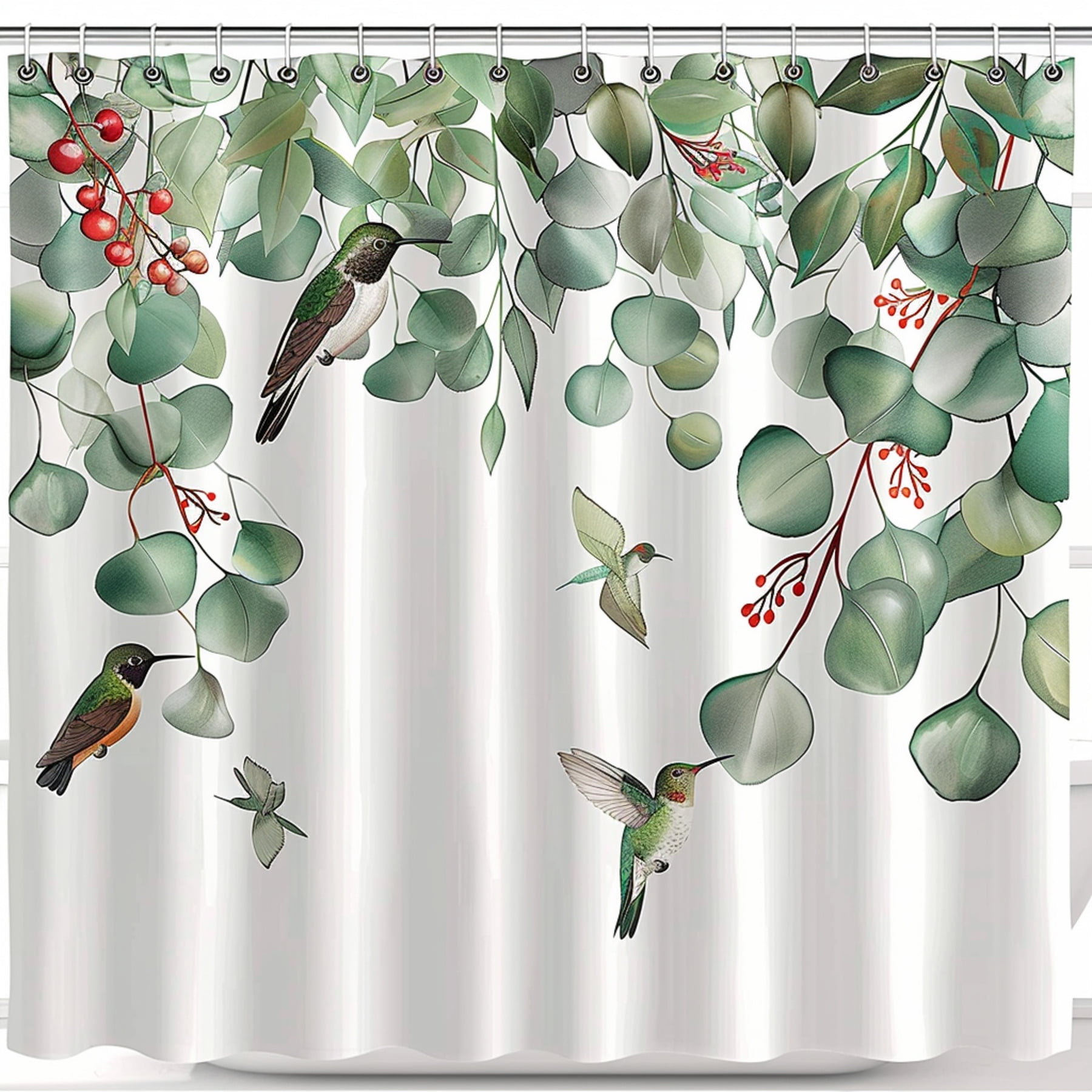 Eucalyptus And Hummingbird Shower Curtain Nature Inspired Bathroom