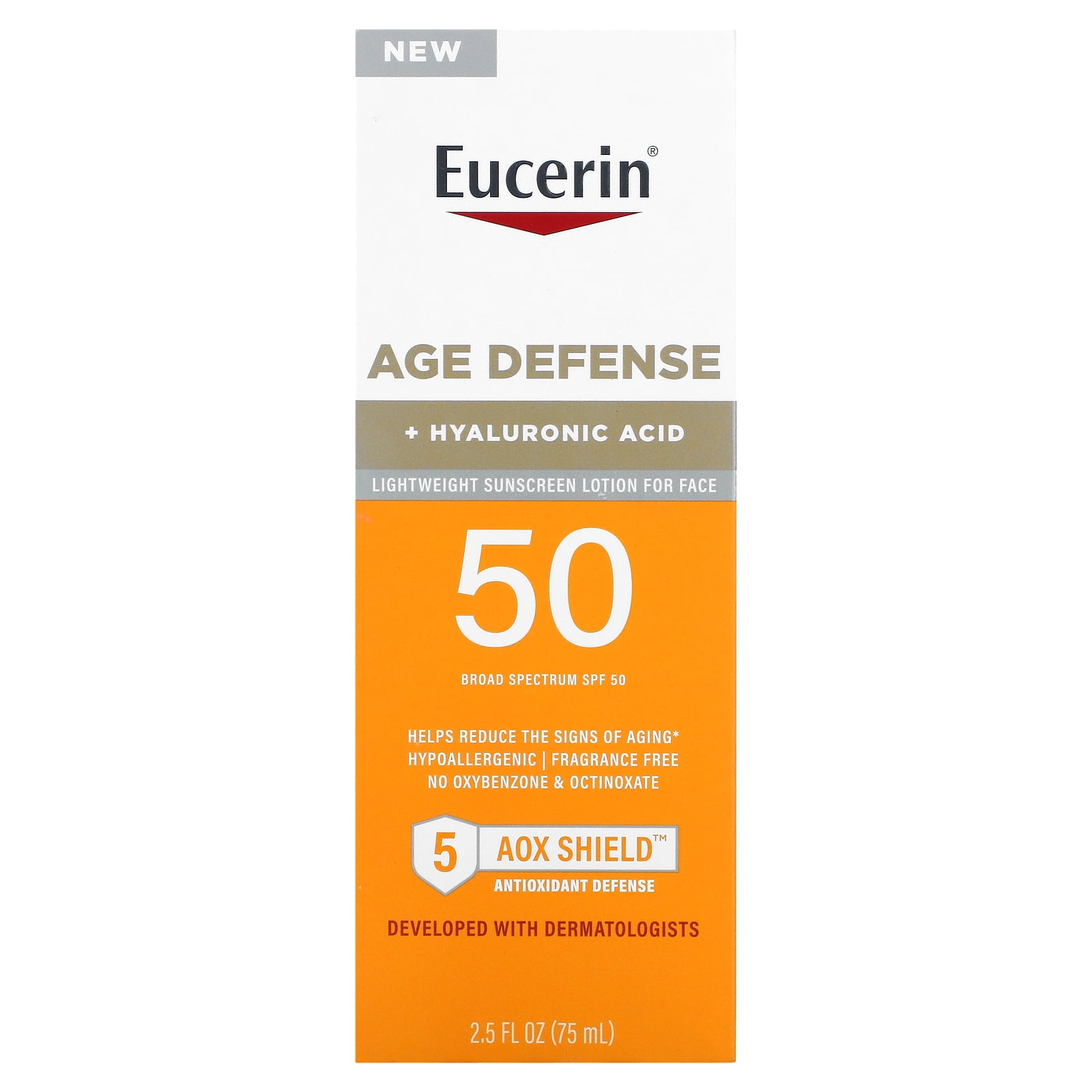 Eucerin Age Defense SPF 50 Sunblock for Face, Sensitive Skin, Fragrance ...