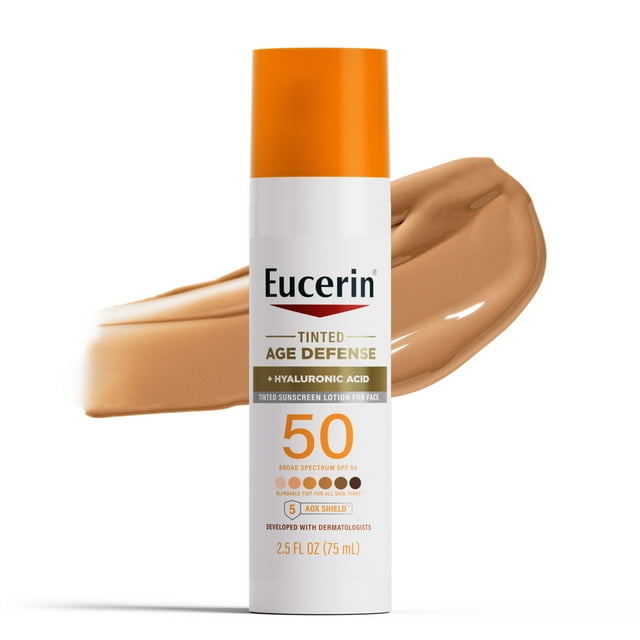 Eucerin Sun Age Defense Tinted Face Sunscreen Lotion SPF 50, Hyaluronic ...