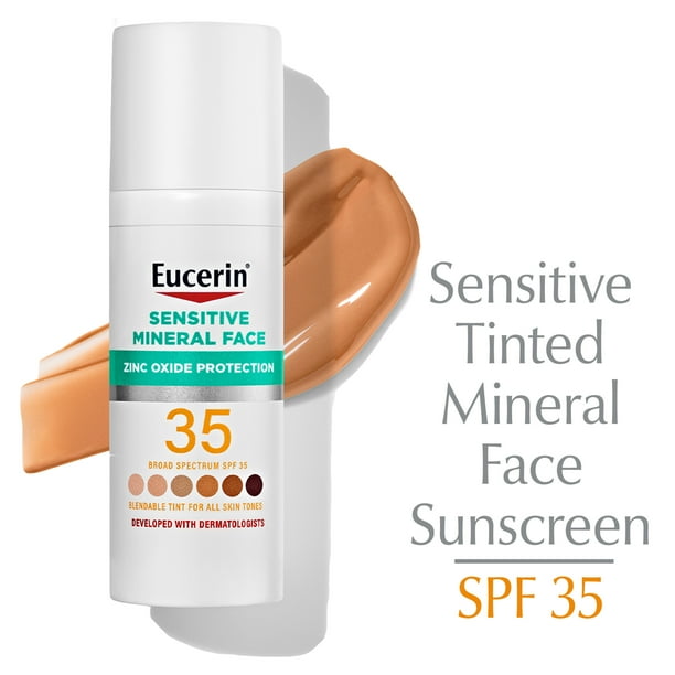 Eucerin Sun Tinted Mineral Face Sunscreen Lotion, SPF 35, 1.7 fl oz Bottle - Walmart.com