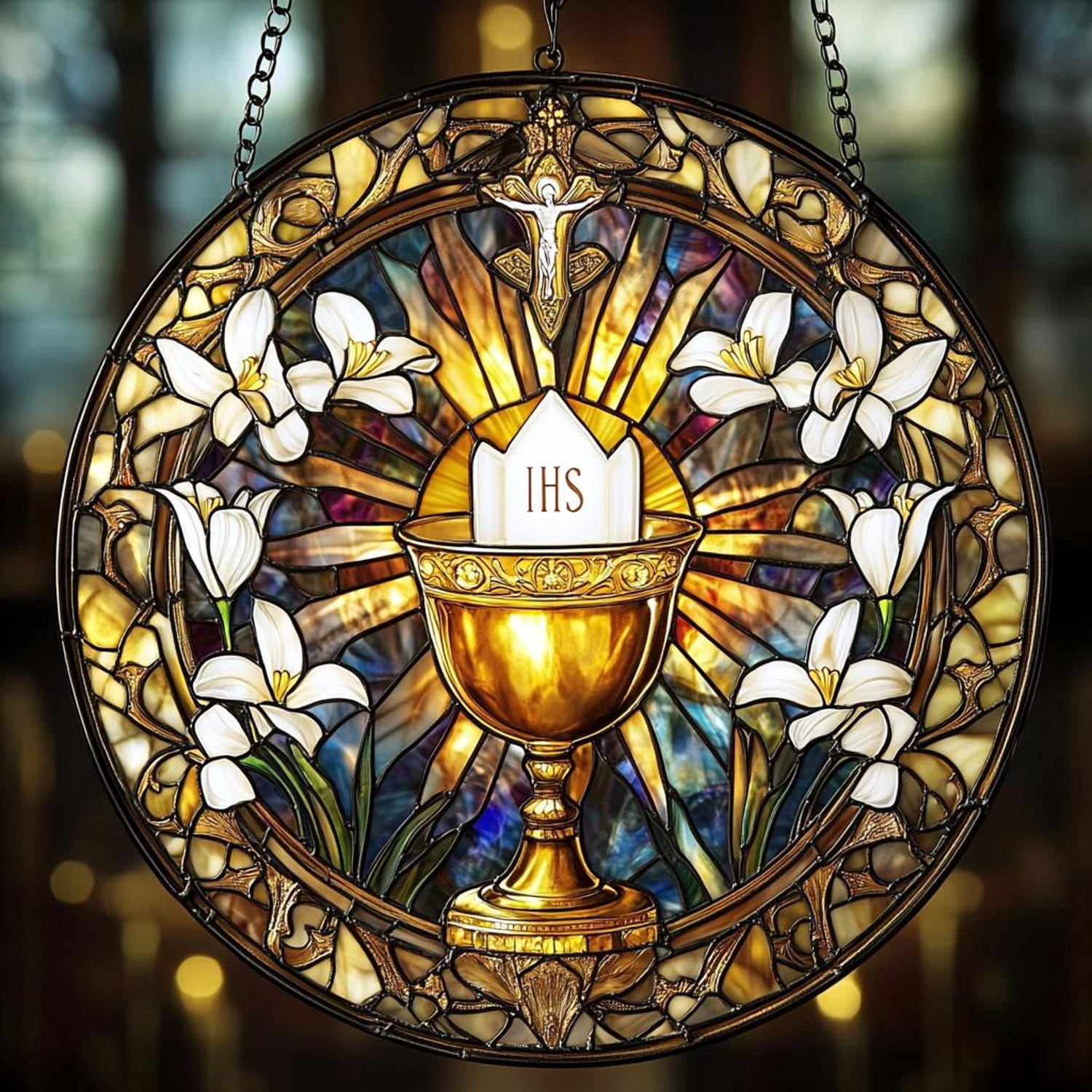 Eucharist Chalice Faux Stained Glass Suncatcher – Religious Communion ...