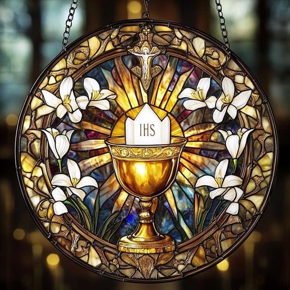 Eucharist Chalice Faux Stained Glass Suncatcher – Religious Communion ...