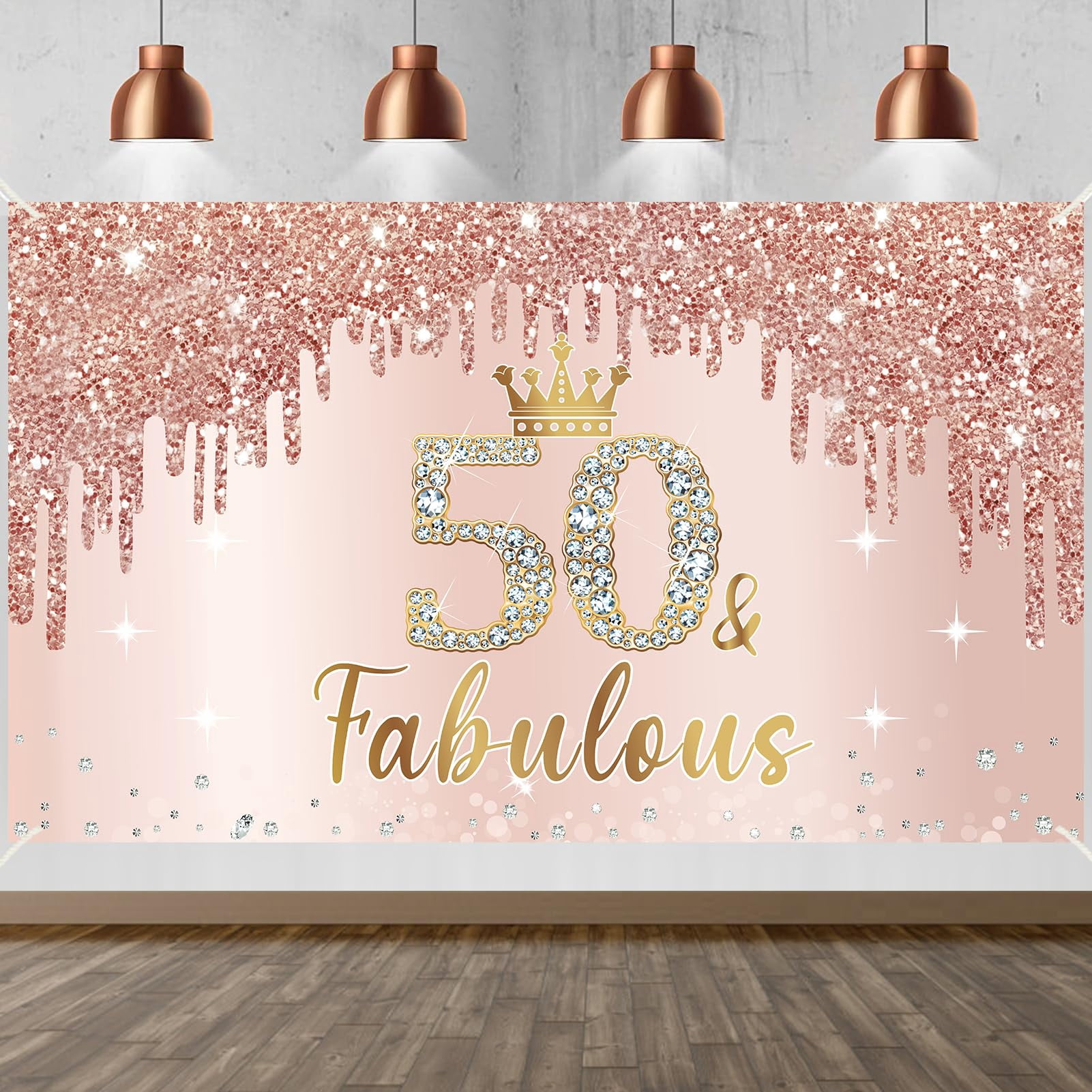 Eucutur Pink Rose AJH3 Gold 50th Birthday Banner Decorations for Women ...