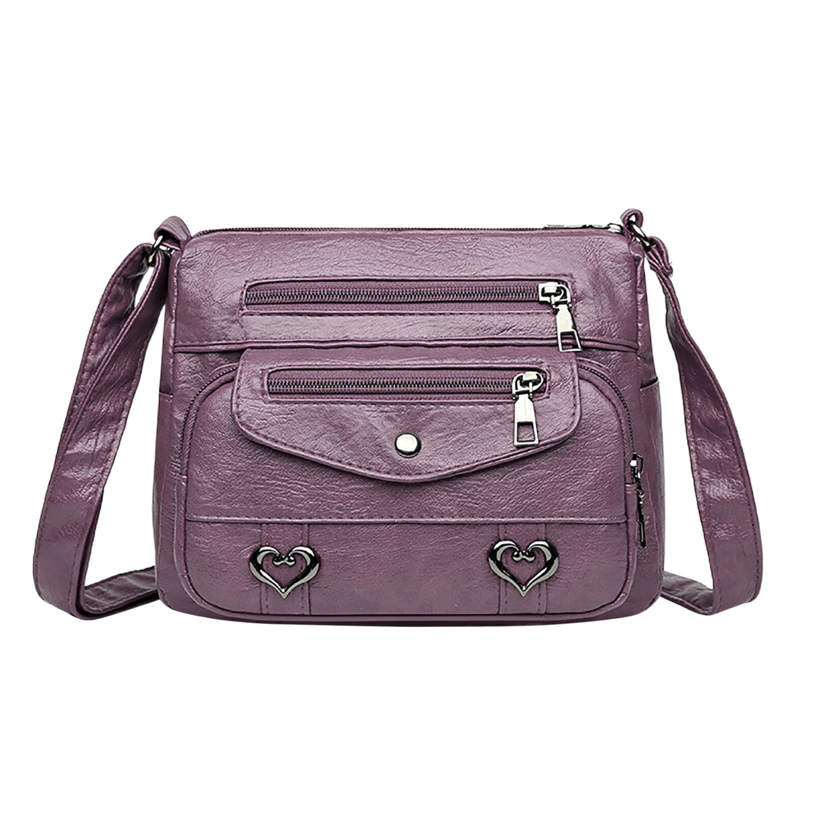 Eudgs Heart Decor Crossbody Bag Solid Vintage PU Leather Shoulder Bag ...