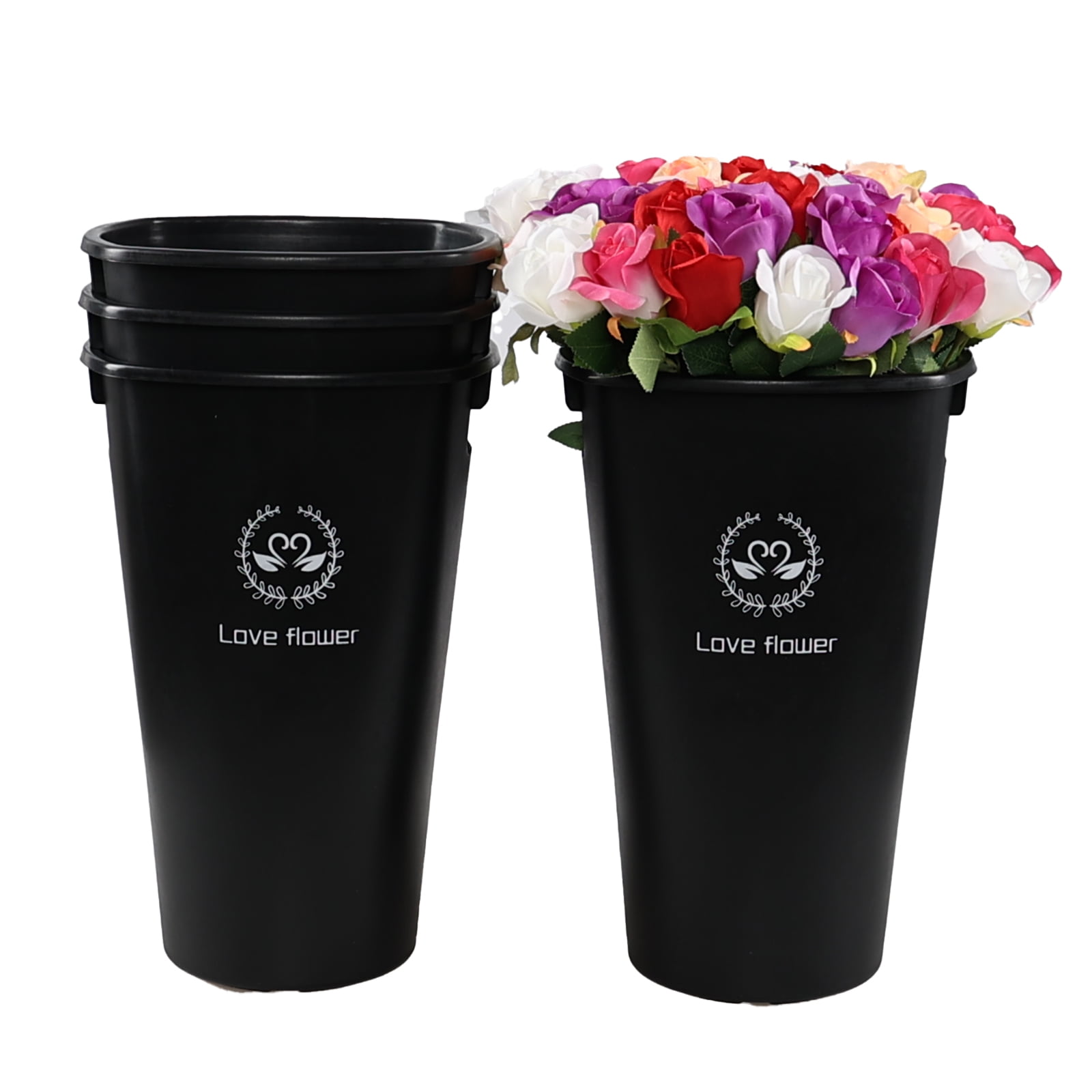 EudokkyNA 4 Pack Plastic Floral Buckets with Handles, Black Farmhouse ...