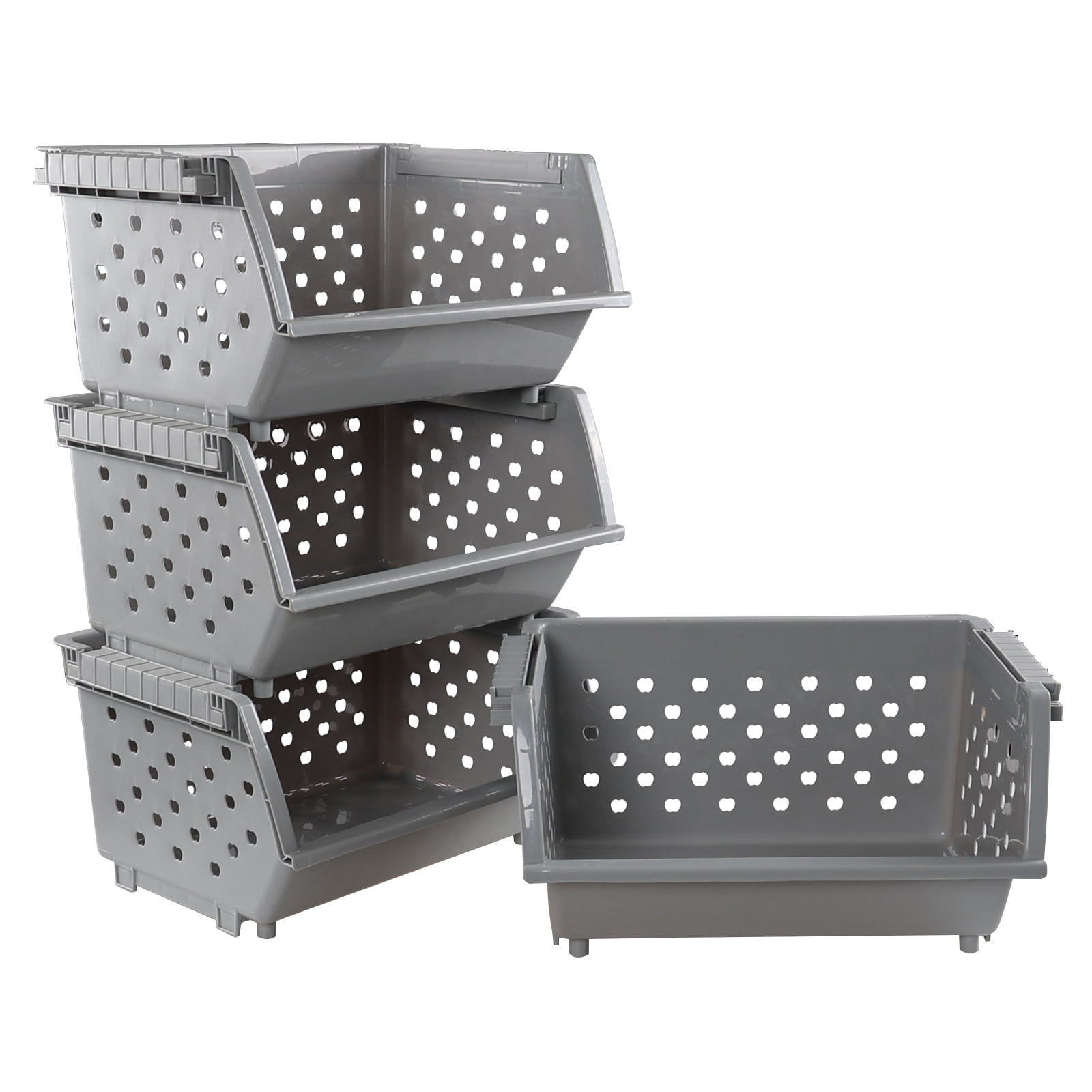 EudokkyNA 4 Pack Stackable Kitchen Plastic Baskets, Grey Large Stacking ...