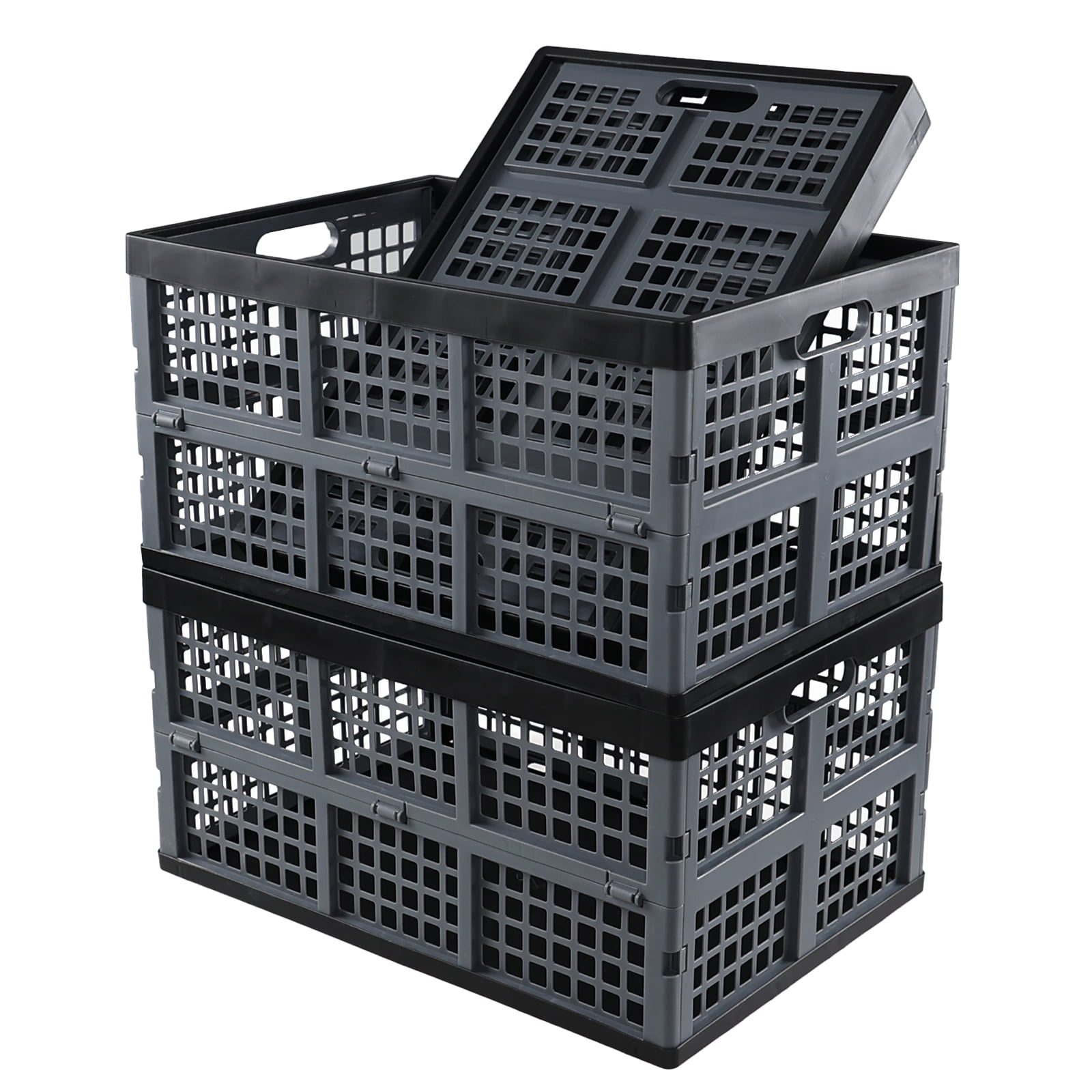EudokkyNA 42 L Large Plastic Folding Storage Crates, 3-Pack Stackable ...