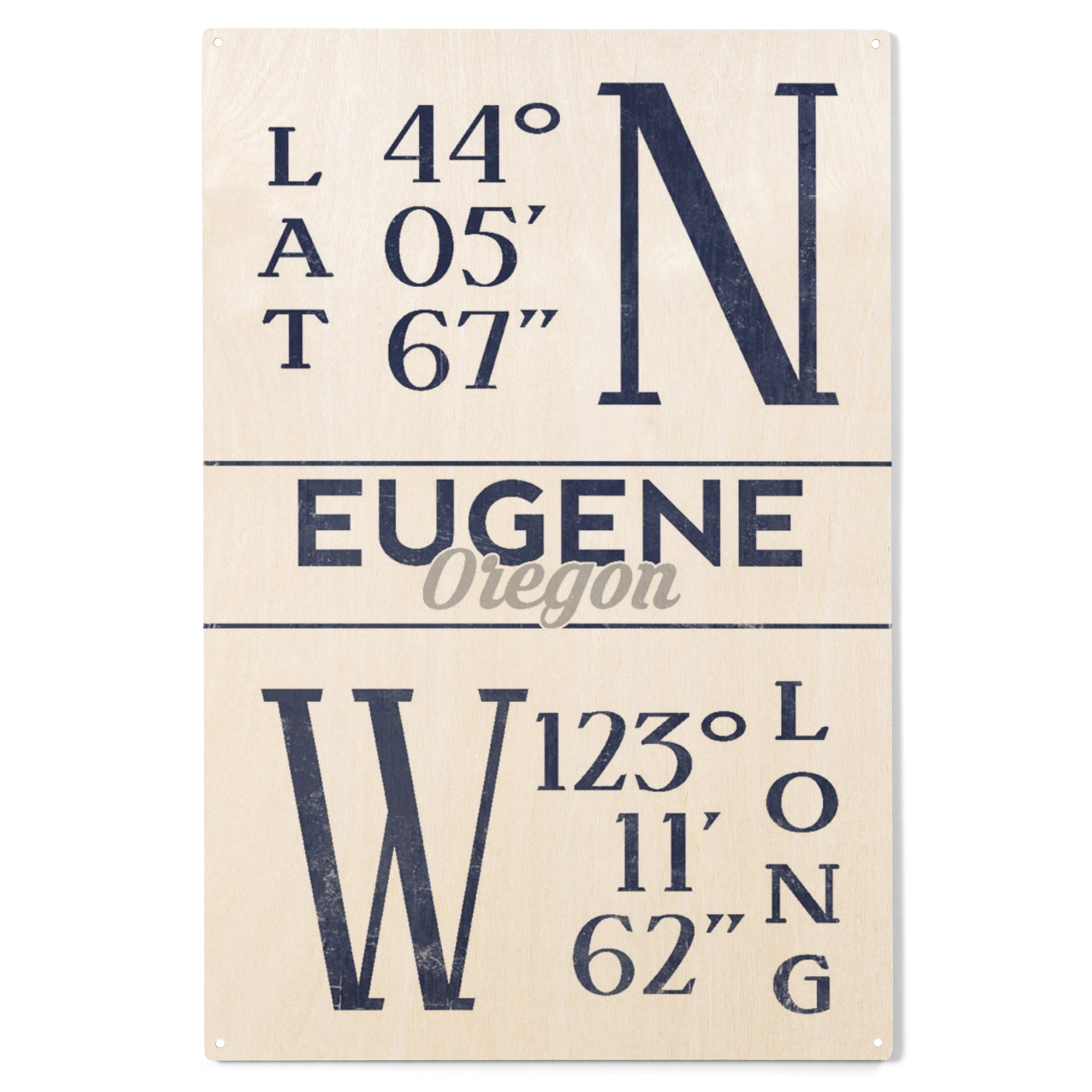 Eugene, Oregon, Latitude and Longitude (Blue) Birch Wood Wall Sign ...