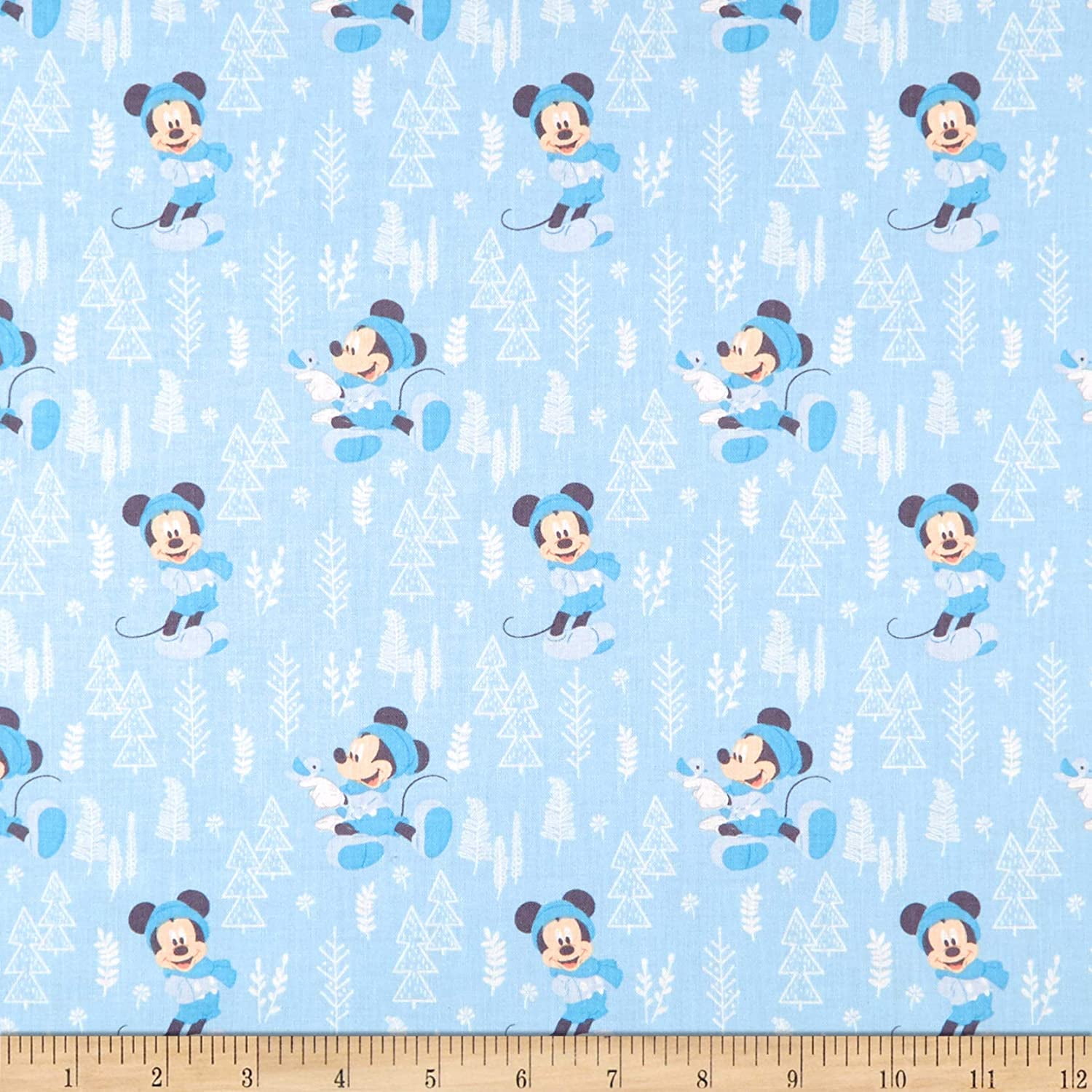 Eugene Textiles Mickey & Minnie Mouse Little Meadow Forest Fabric, Blue ...