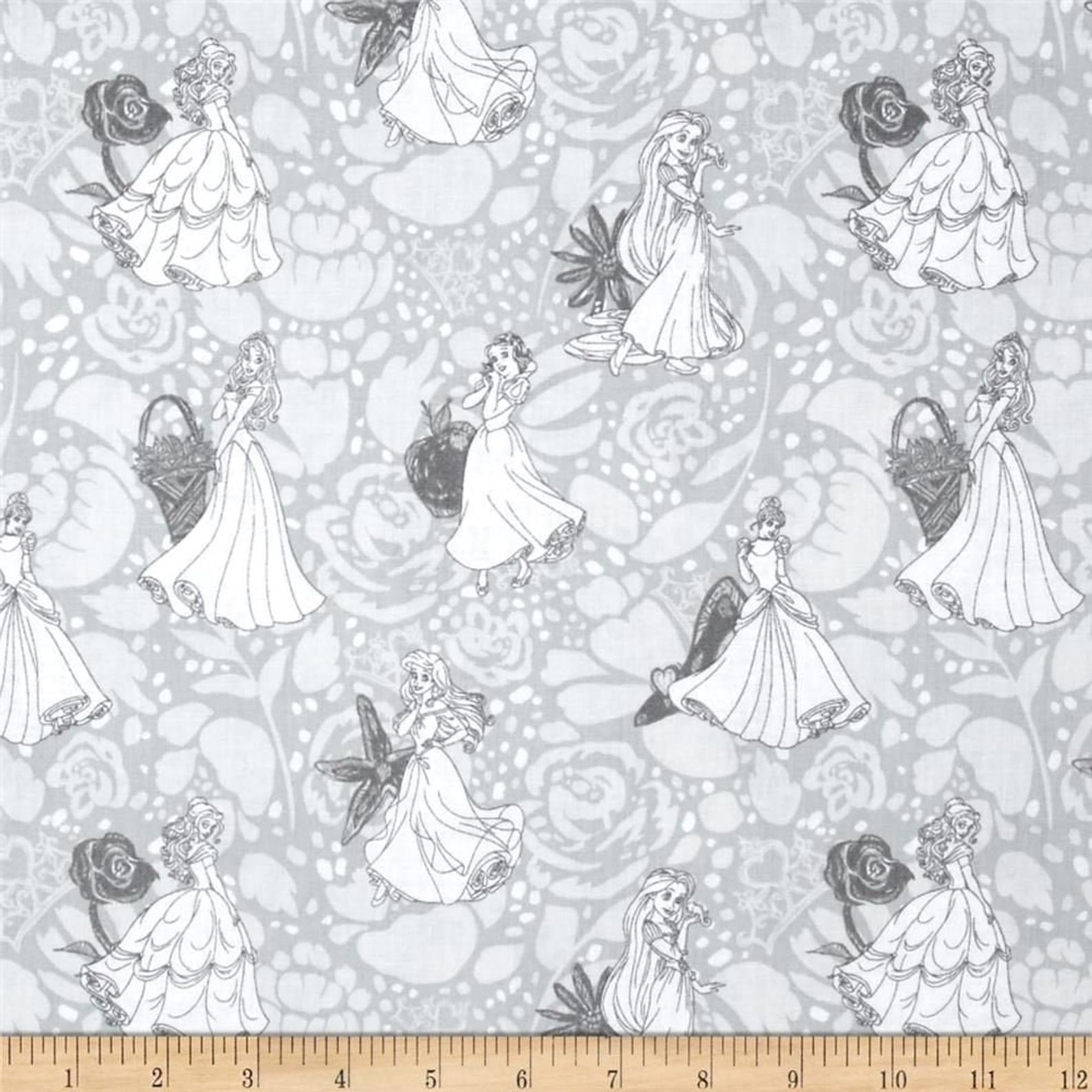 Eugene Textiles Quilt Fabric Disney Princess Line Drawing Grey Quilt ...