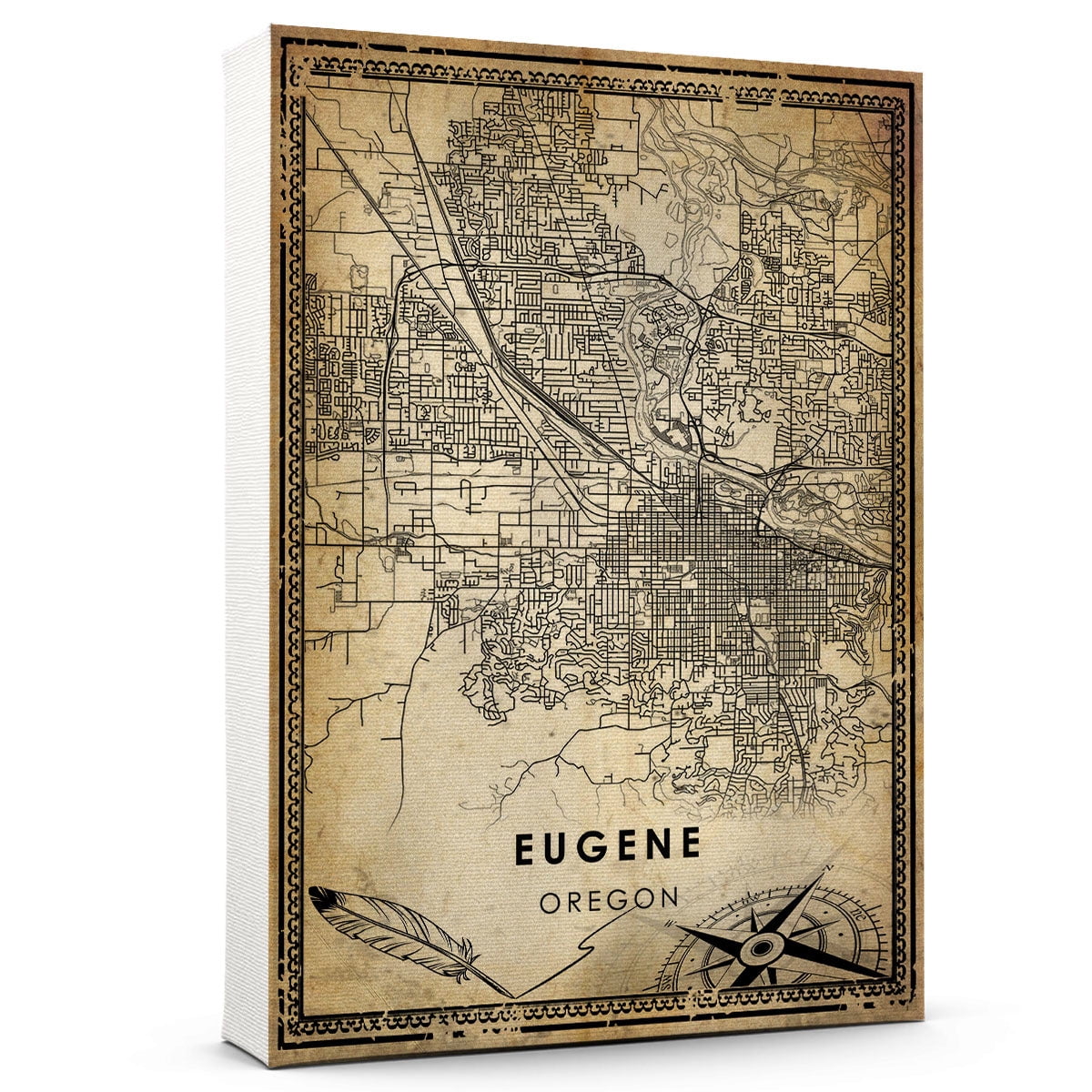 Eugene Vintage Map Prints Canvas, Oregon Map Art Canvas, Canvas, Eugene ...