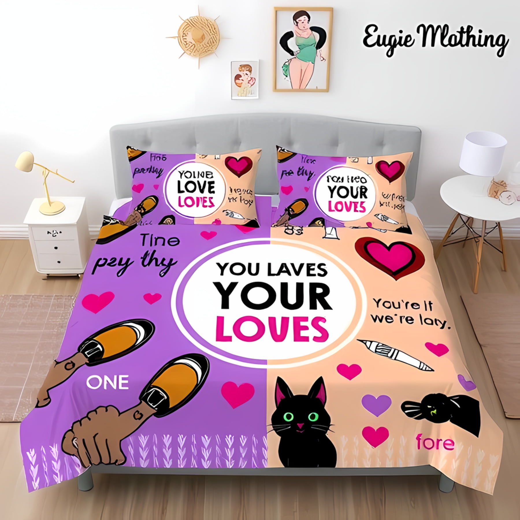 Eugie Mothing 3-Piece Duvet Cover Set - Playful Split Design with ...