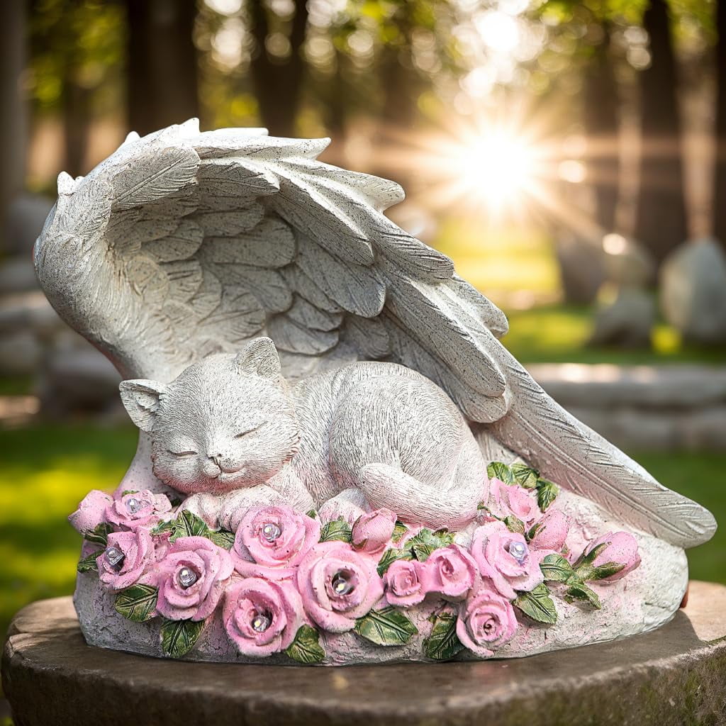 Euiroet Cat Memorial Stone - Solar Angel Cat Statue Memorial Gifts for ...