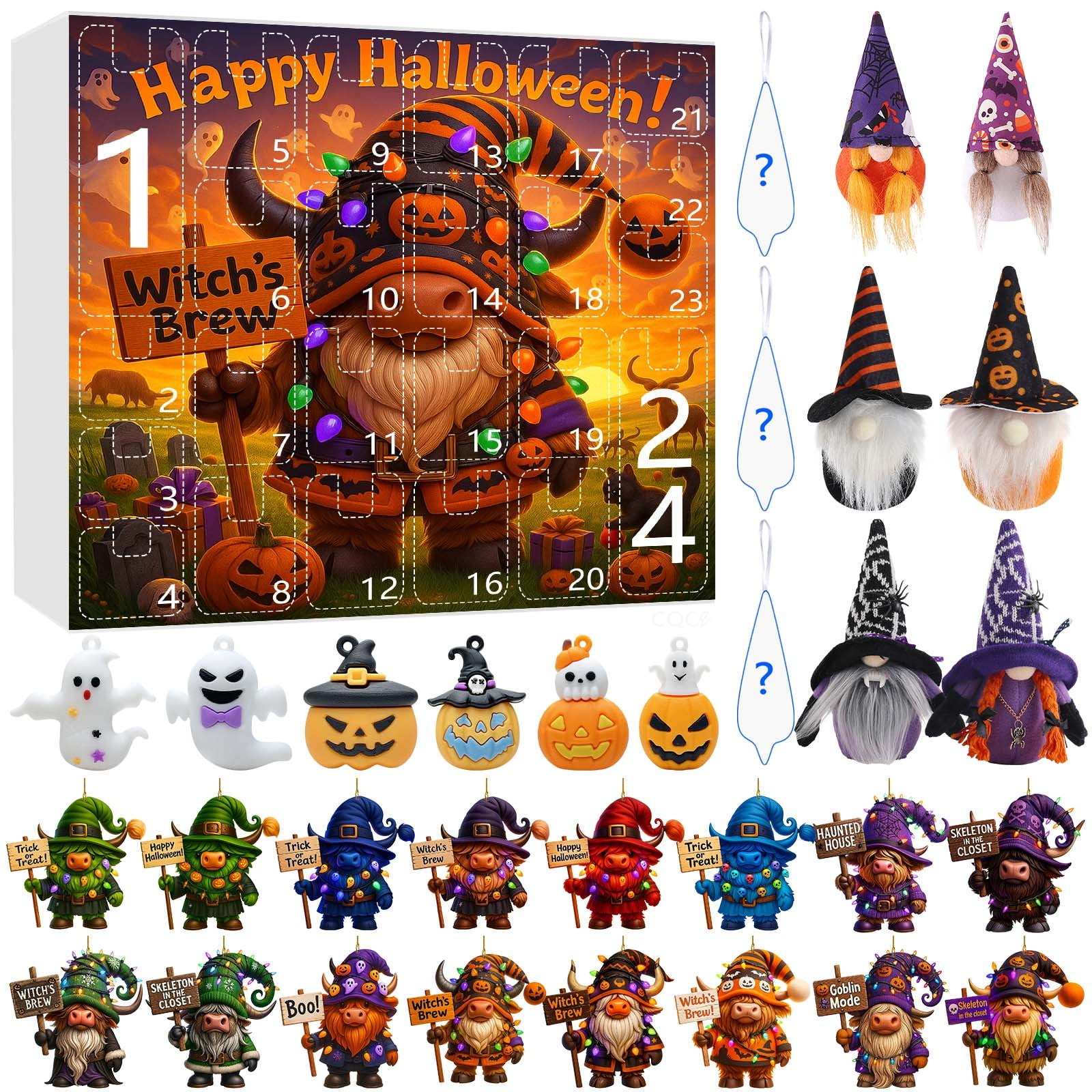 Euiuw Halloween Advent Calendar 2025 Bull Hanging Ornament Set with ...