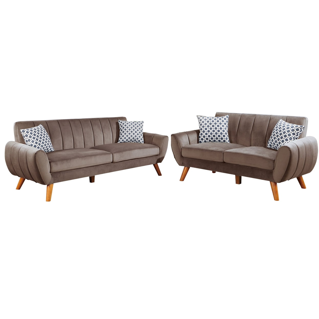Eula 2 Piece Sofa and Loveseat Set with 4 Throw Pillows, Rich Brown ...