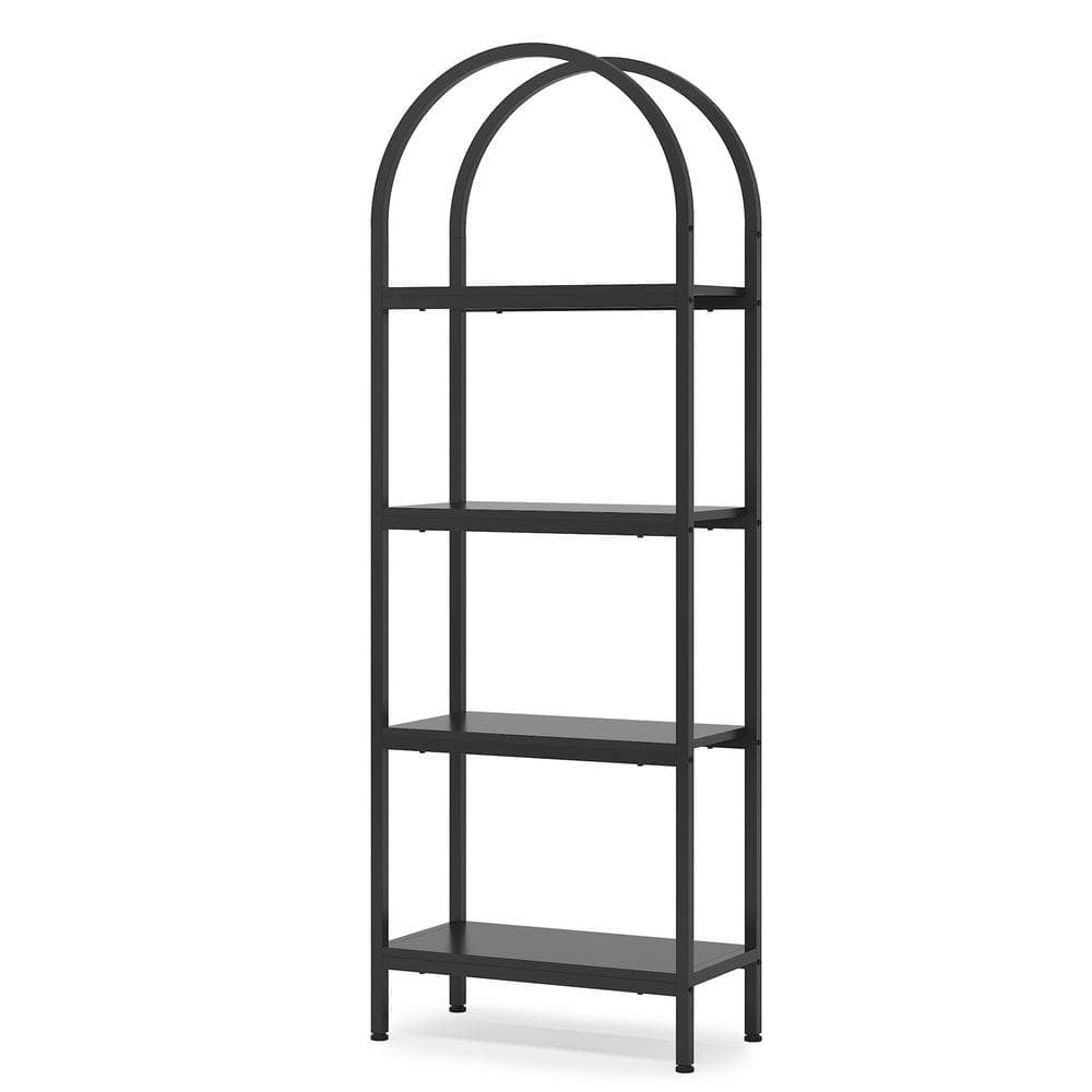 Eulas 70.86 in. Tall Black Wood 4-Shelf Standard Bookcase with Metal ...