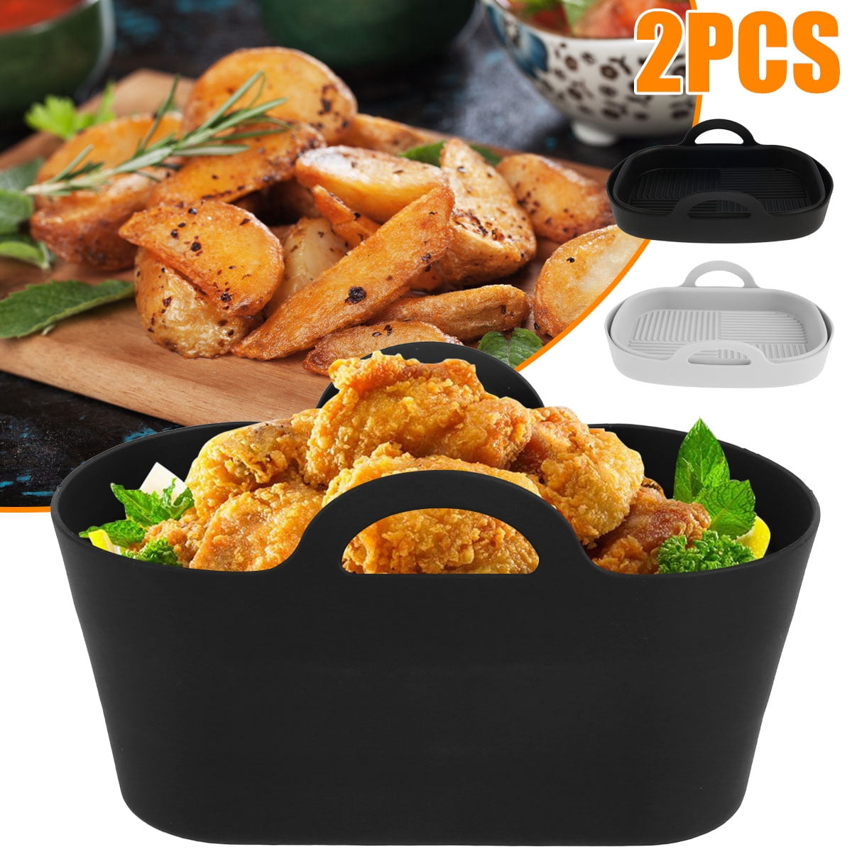 Eummy 2Pcs Air Fryer Silicone Pot Reusable Air Fryer Liner Rectangle ...