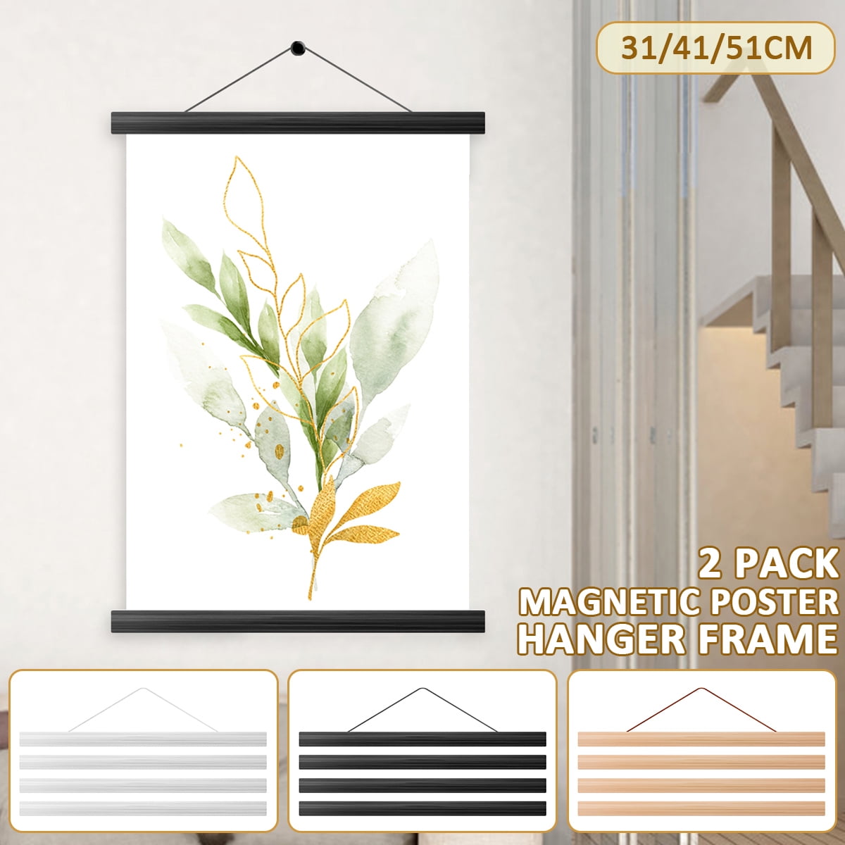 Eummy 2Pcs Magnetic Poster Hanger Frame Wooden Magnetic Poster Hanging ...