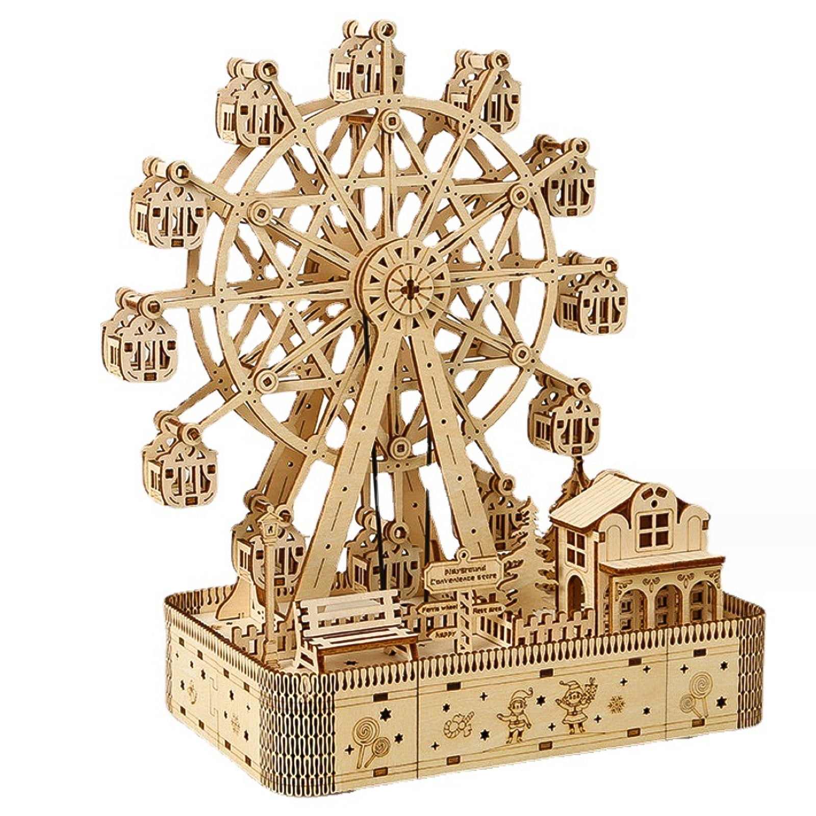 Eummy 3D Wooden Puzzles DIY Rotating Ferris Wheel Music Box Model ...