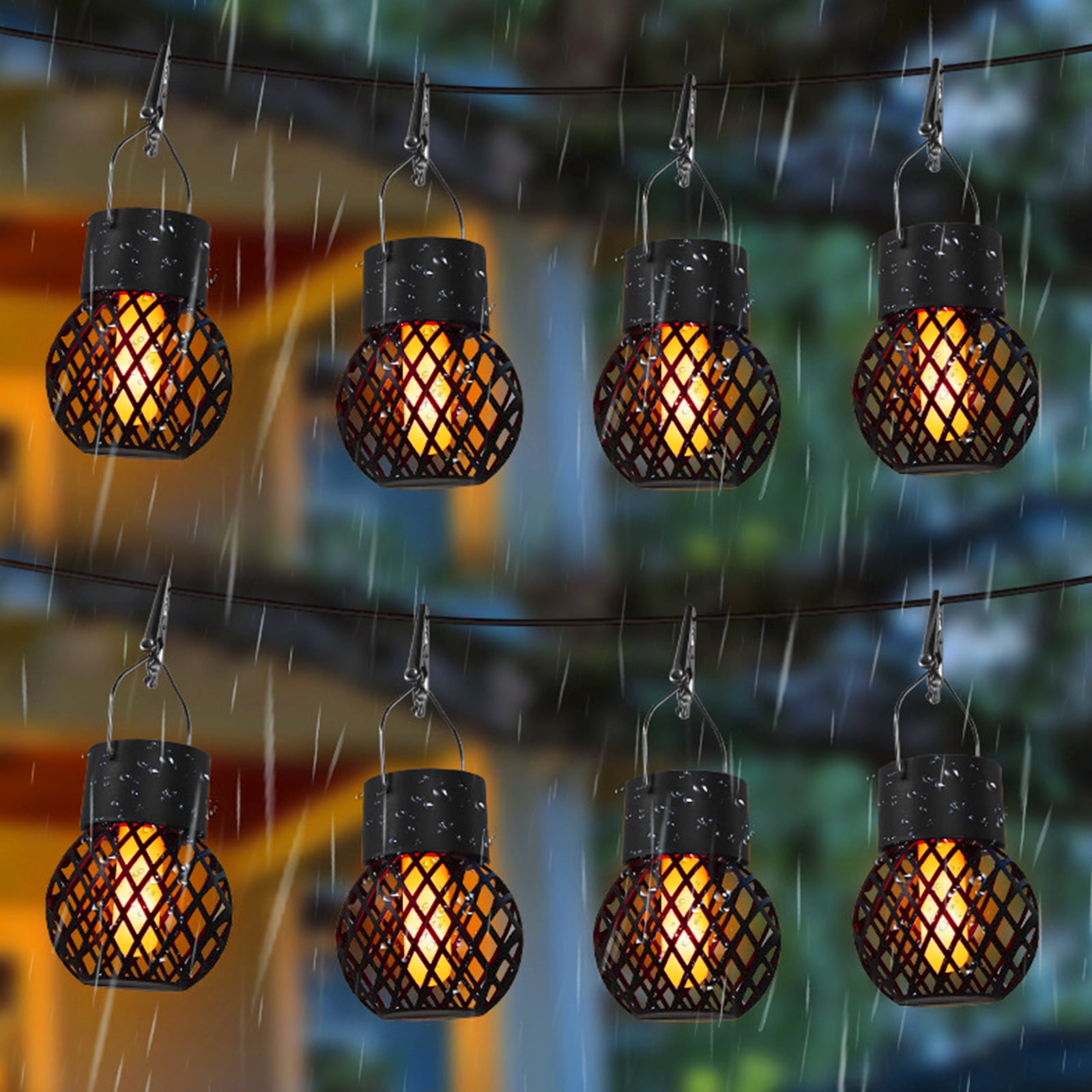 Eummy Hanging Solar Lanterns, Flickering Flame Lights, IP65 Waterproof ...