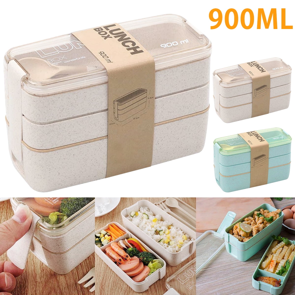 Eummy 900ml Bento Box, 3 Stackable Lunch Box, Leak-proof Bento Lunch Box, Portable Lunch Food ...
