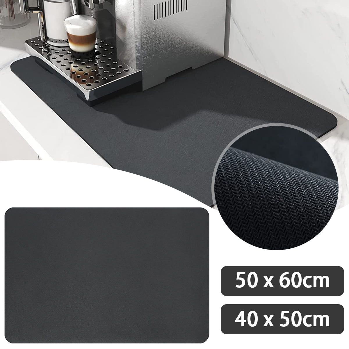 EUWBSSR Non-Slip Waterproof Coffee Mat, Rubber Backed Absorbent Dish ...