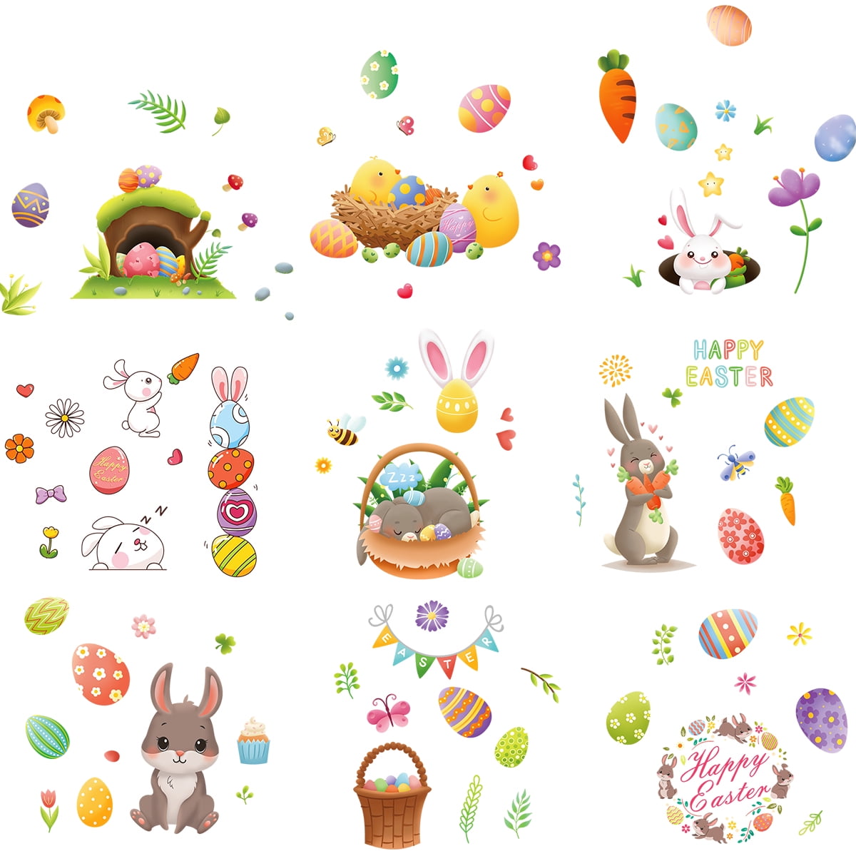 Eummy Easter Window Stickers 9 Sheets Cute Cartoon Bunny Window Decals ...