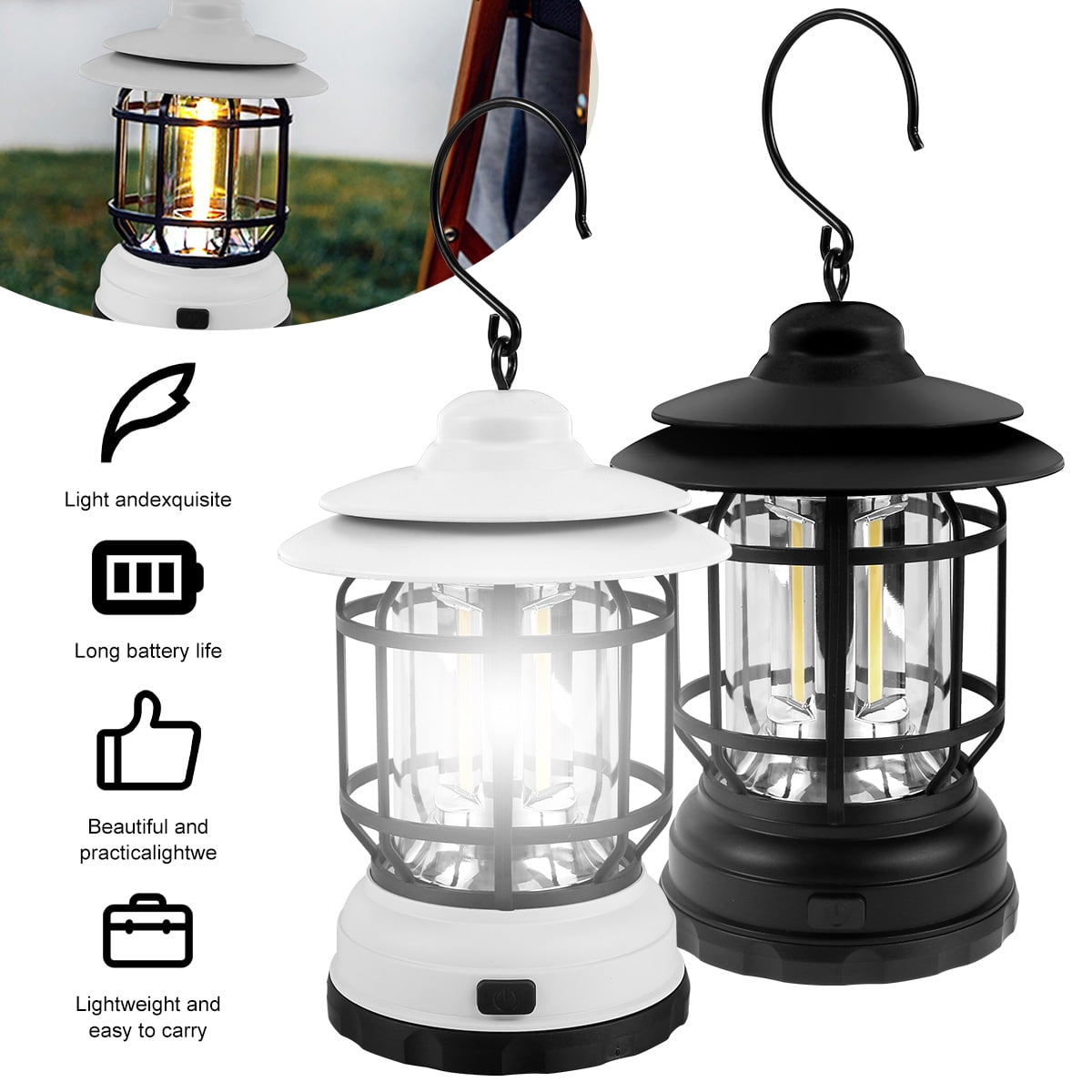 Eummy LED Camping Lantern with Hook Dimmer Switch 200lm Battery Powered ...