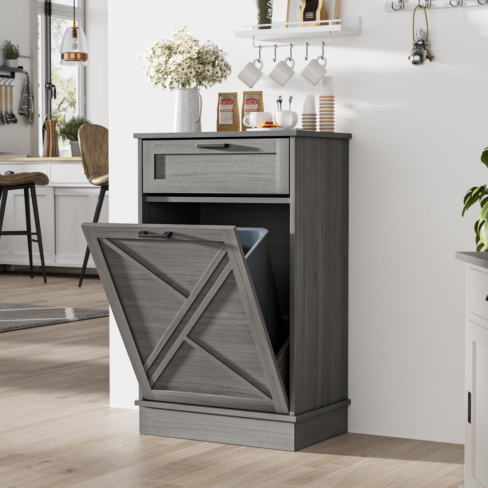 Eumyviv 13 Gallon Tilt Out Trash Cabinet, Garbage Recycling Cabinet ...