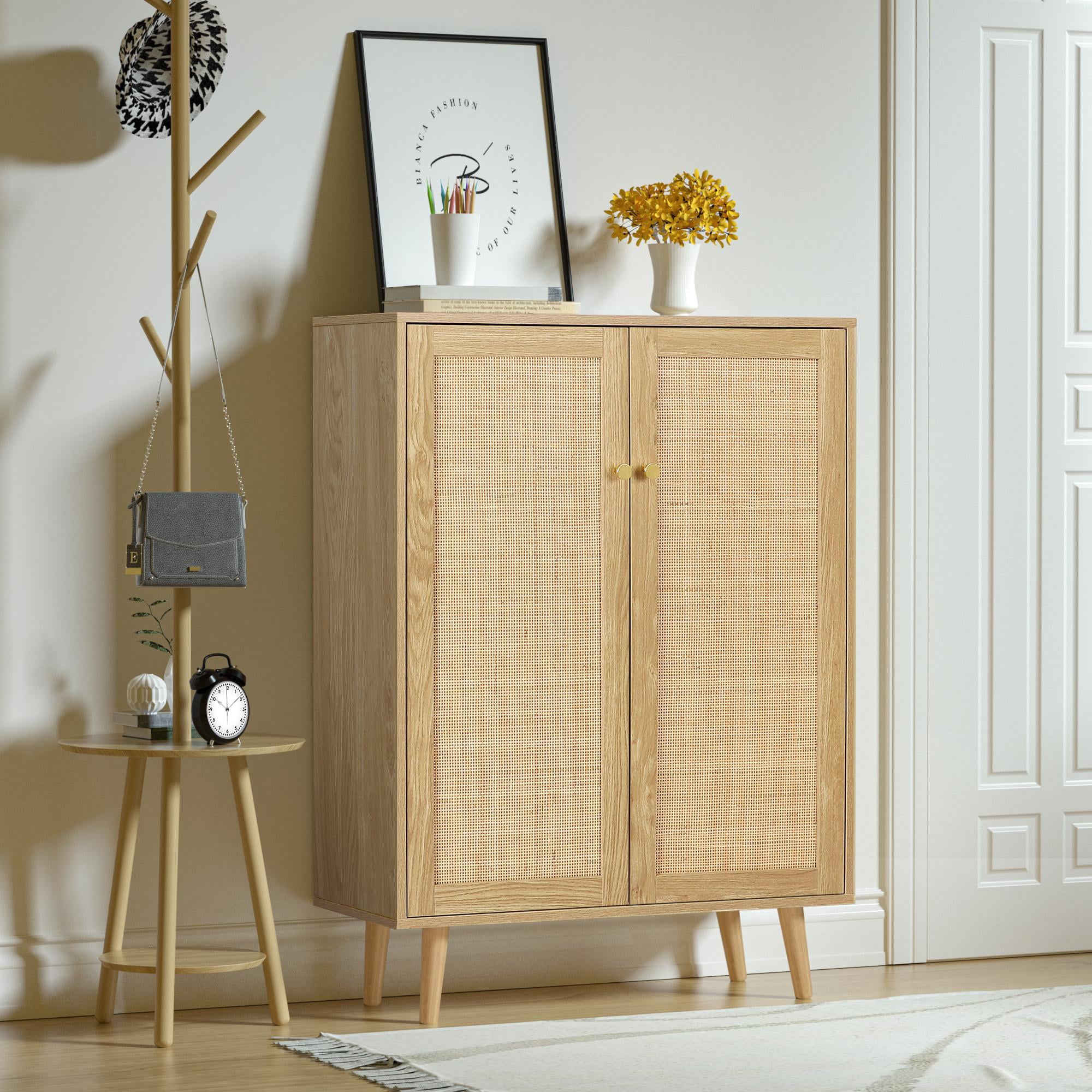 Eumyviv Modern Buffet Wooden Accent Cabinet, Rattan Storage Furniture ...