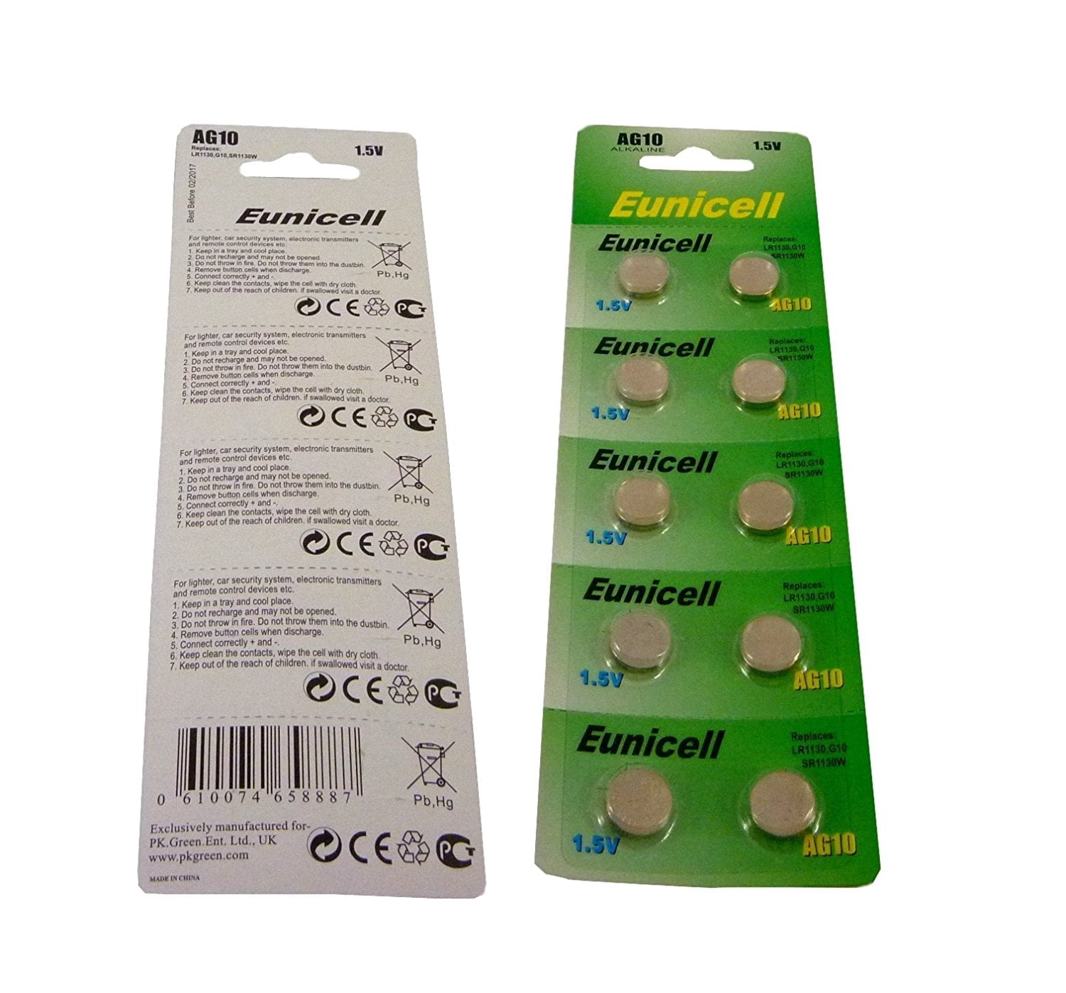 Eunicell 10 x AG10,SR1130, SR54, SR1131, 389, 390, S1131E, GP89A, 189 ...