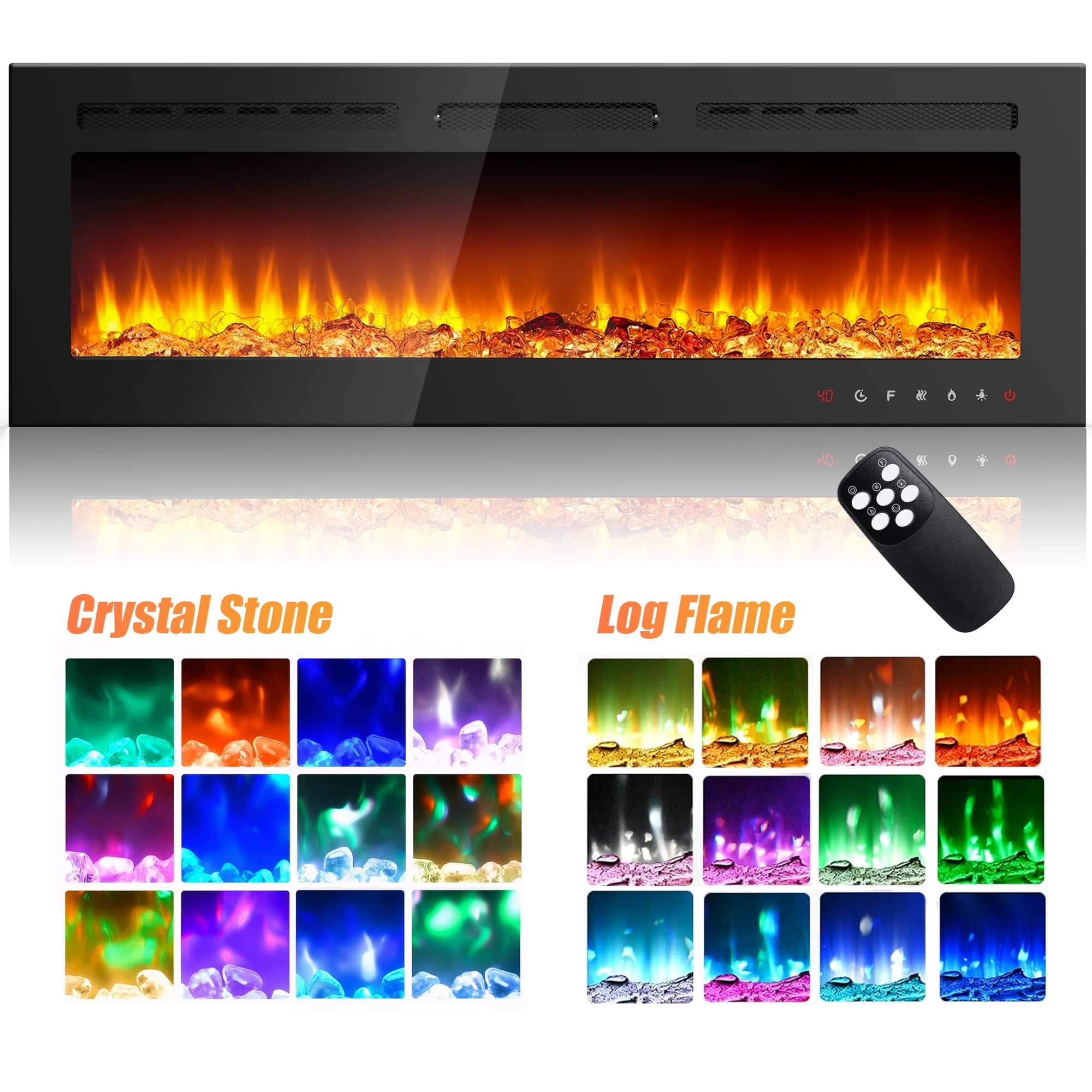 Eunon 50" Electric Fireplace, Recessed and Wall Mounted,Low Noise ...