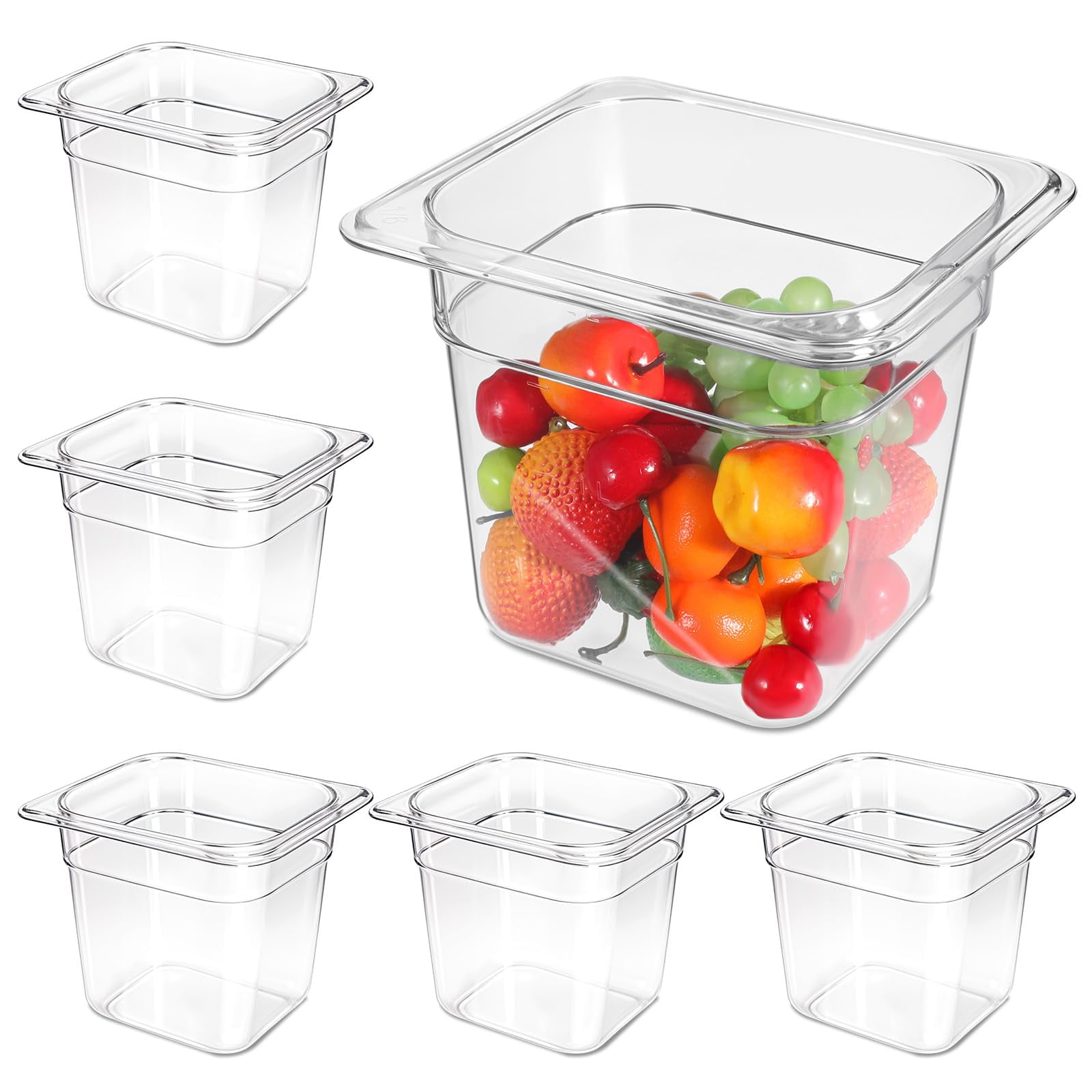 EupHHonycs 6 Pack 1/6 Food Prep Fridge Containers Clear Plastic ...