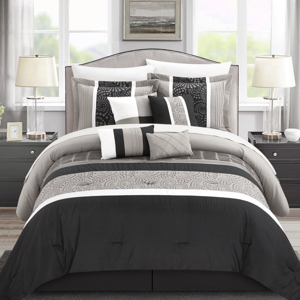 Euphoria 8-Piece Embroidered Comforter Set Embroidery Pintuck Bedding ...