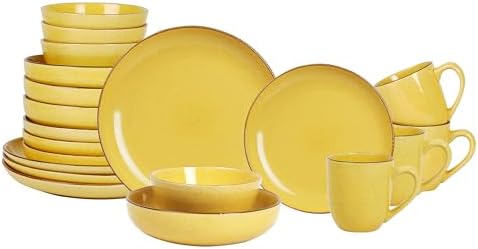 Eur-Nordic Shape Raising Rim 20pc Dinnerware Set, Glaze Yellow with ...