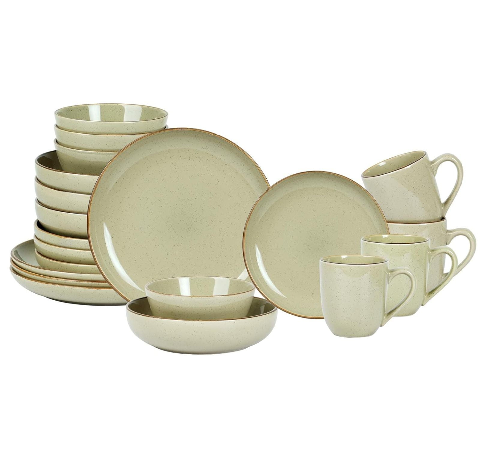 Eur-Nordic Shape Raising Rim 20pc Dinnerware Set, Shiny Glaze Beige ...