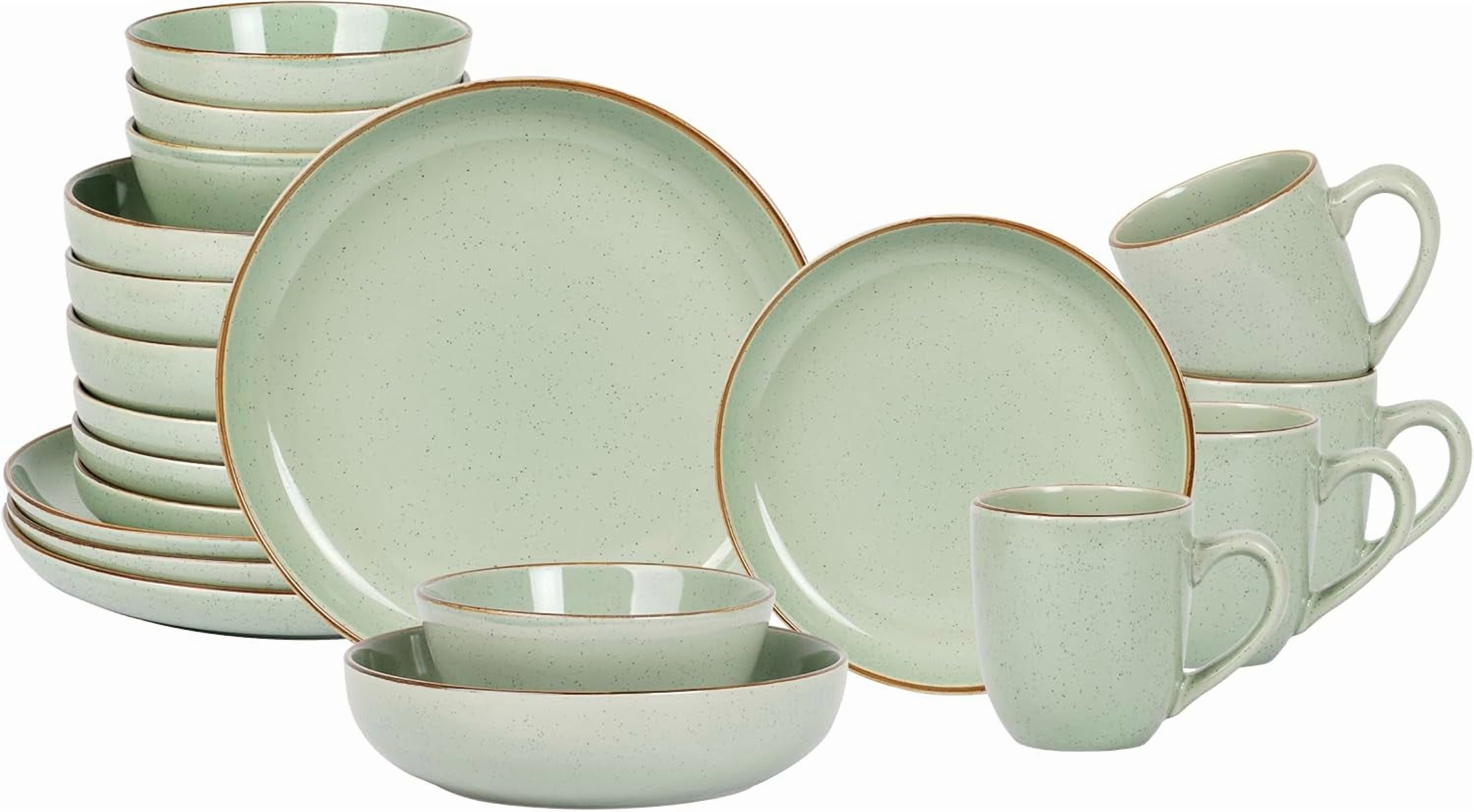 Eur-Nordic Shape Raising Rim 20pc Dinnerware Set, Shiny Glaze Green ...