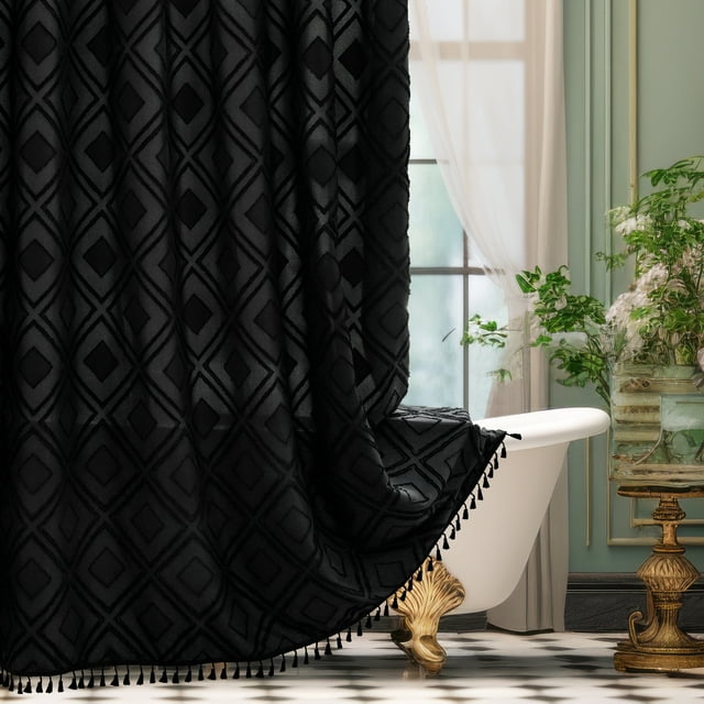Eurcross Black Boho Fabric Shower Curtain 72x 72 Water Resistant