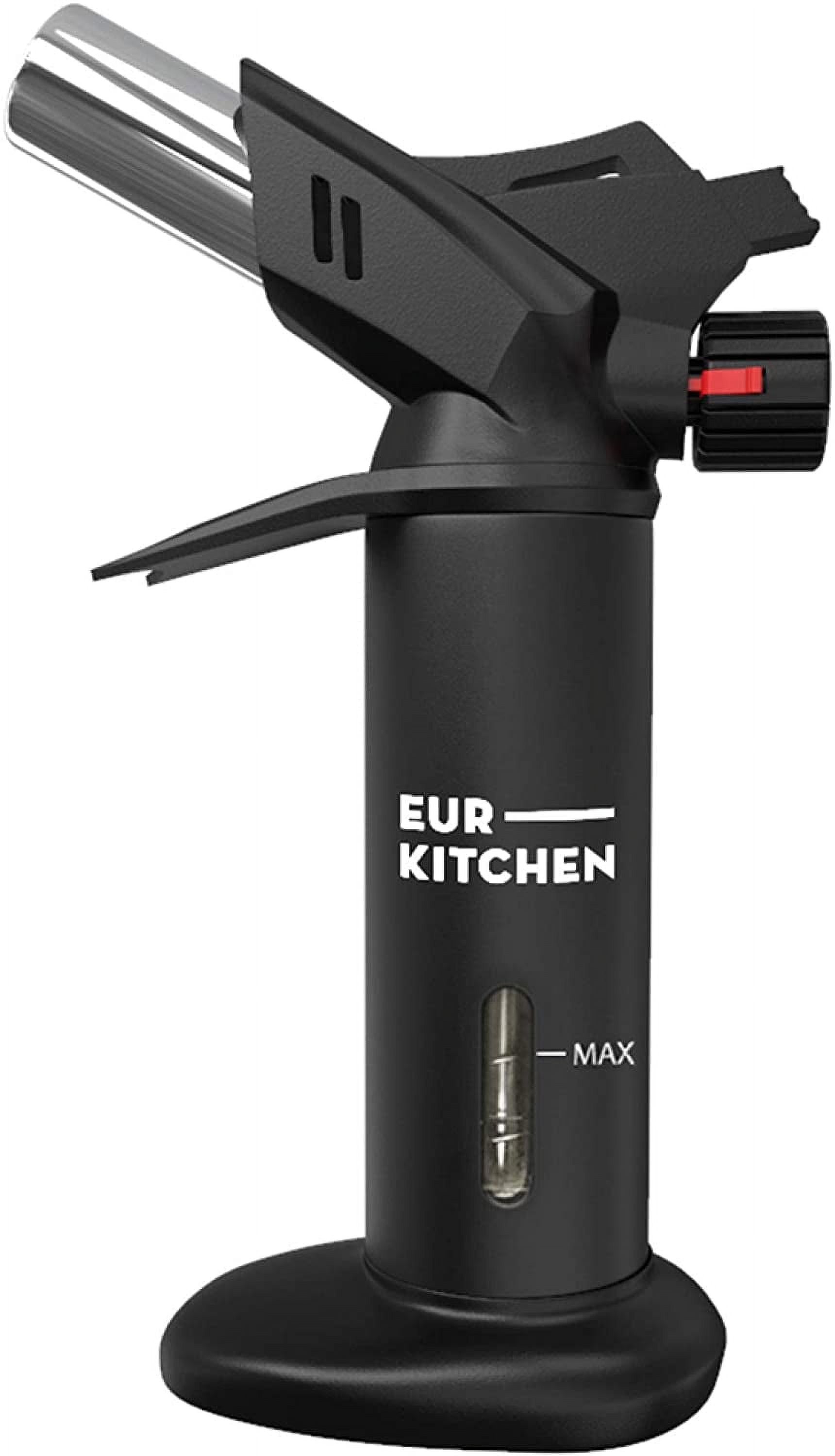 EurKitchen Large Culinary Butane Torch with Gauge and Safety Lock ...