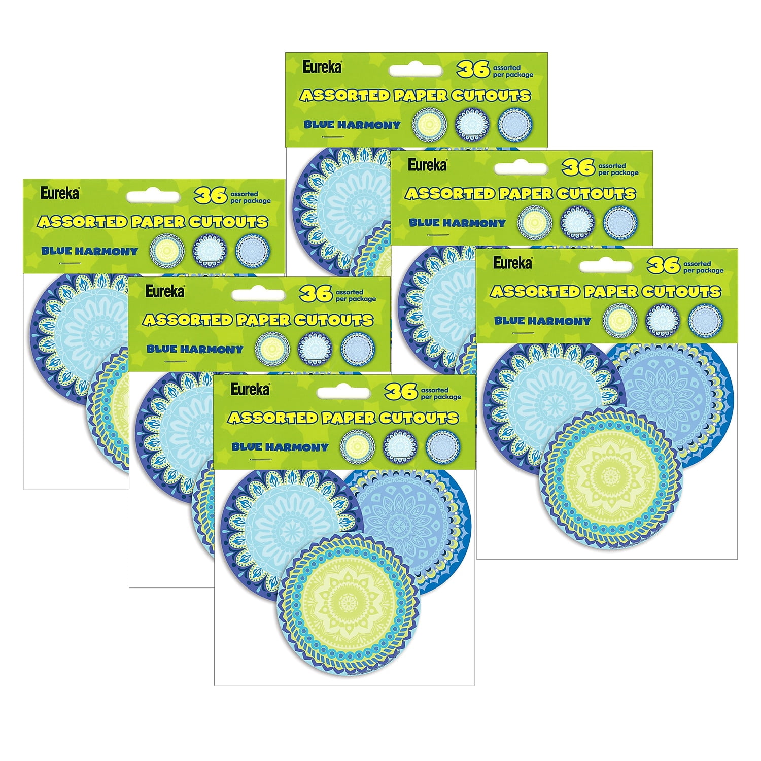 Eureka Blue Harmony Assorted Round Paper Cut Outs, 36 Per Pack, 6 Packs ...
