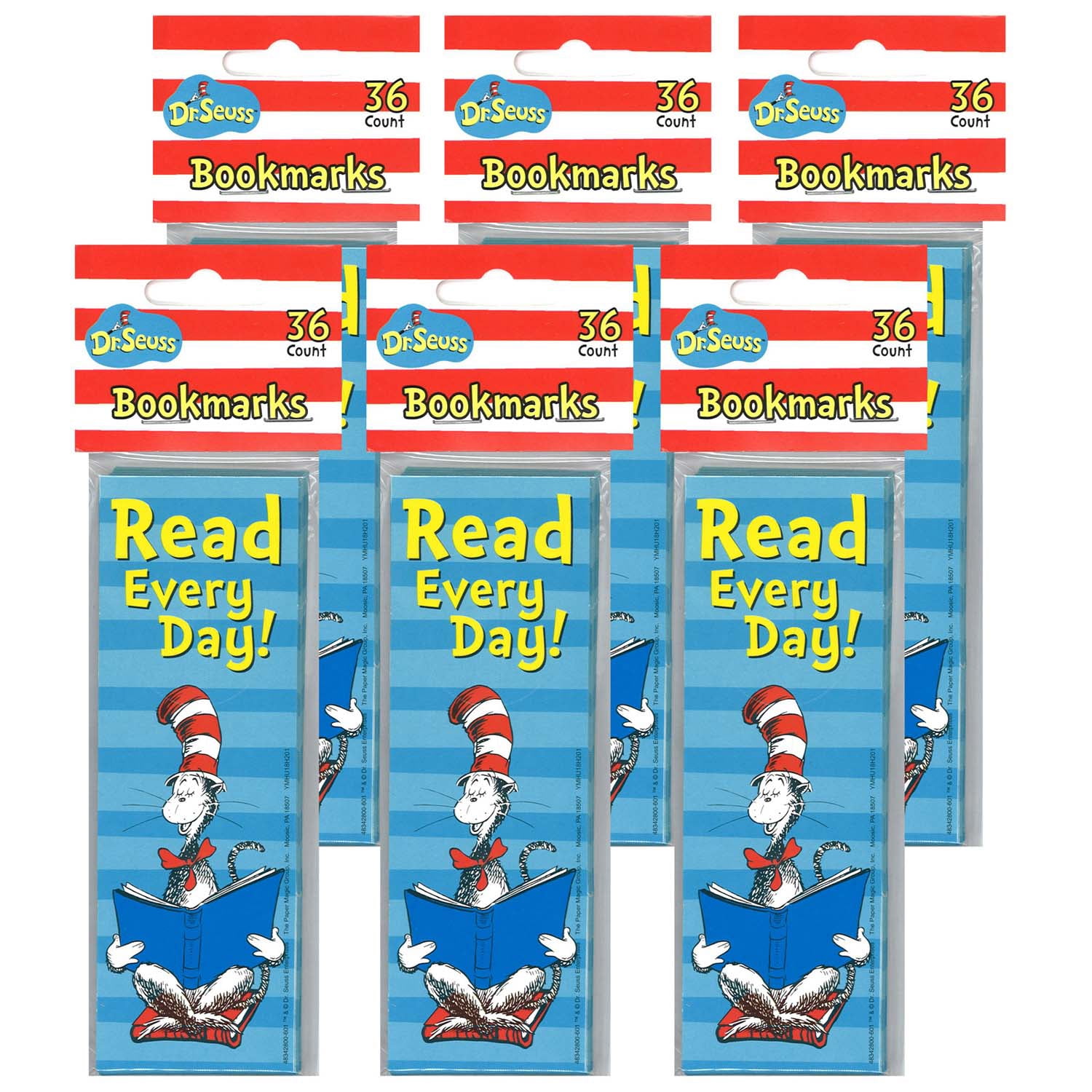 Eureka Cat in the Hat Read Every Day Bookmarks, 36 Per Pack, 6 Packs ...