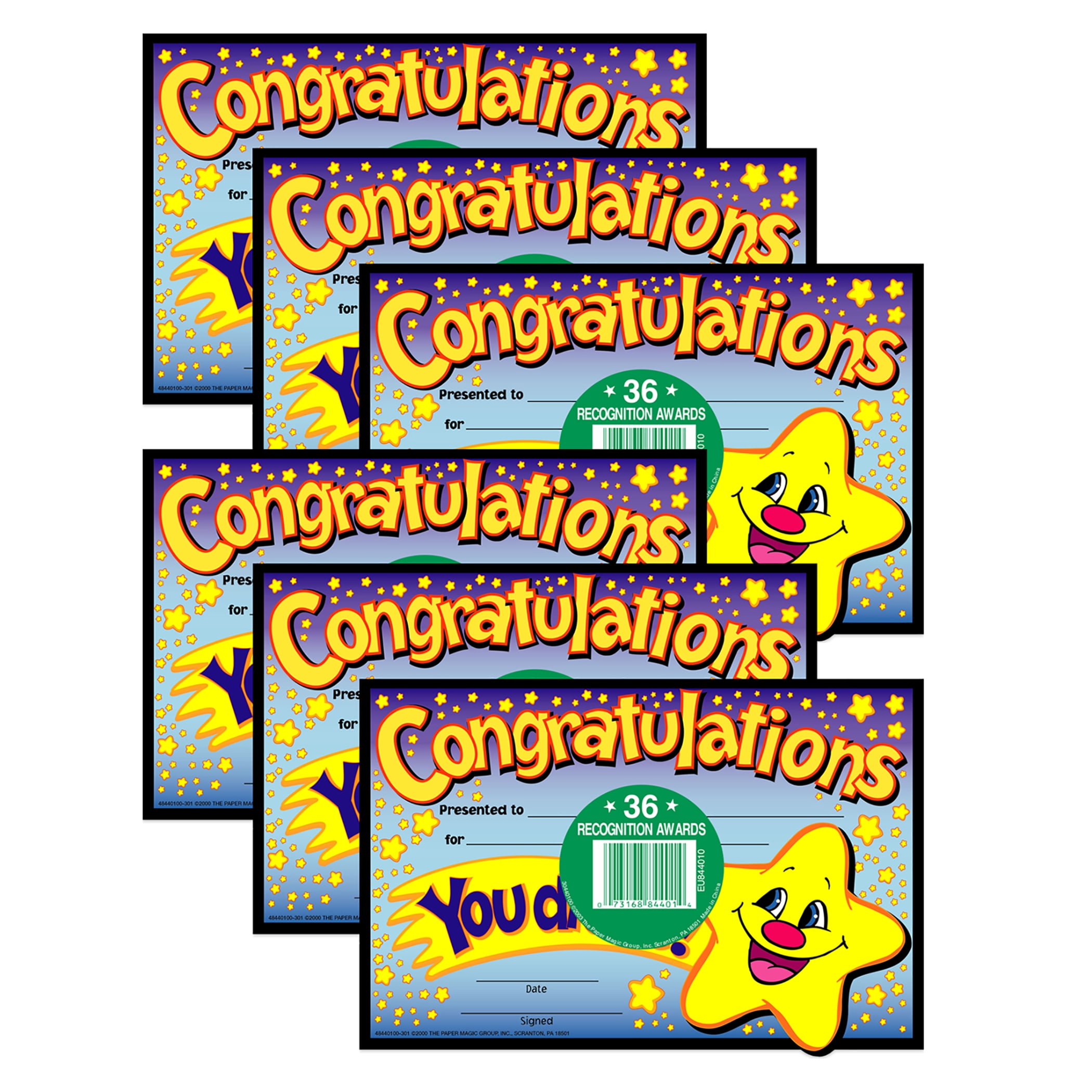 Eureka Congratulations Recognition Awards, 36 Per Pack, 6 Packs ...