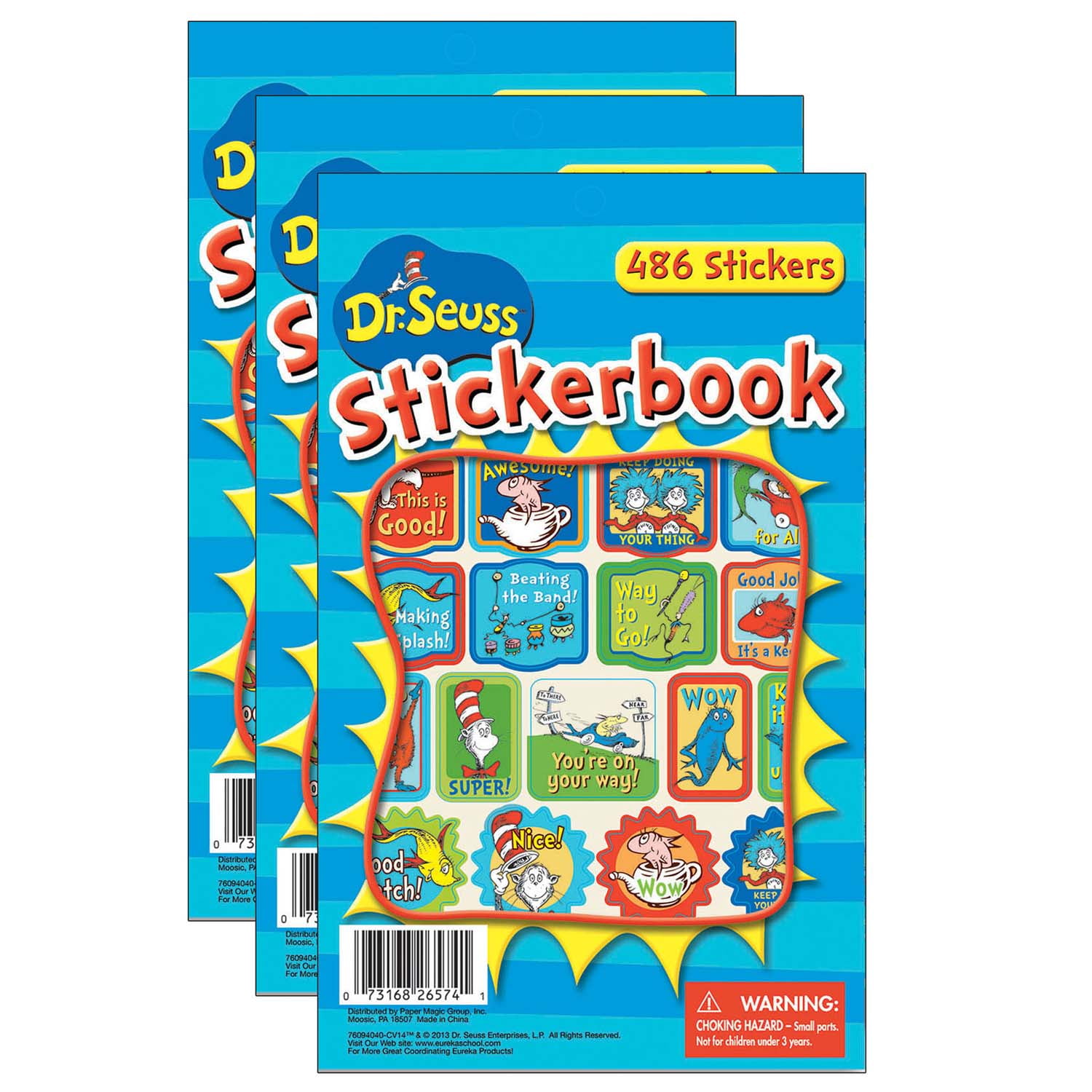 Eureka Dr. Seuss Awesome Sticker Book, 486 Stickers Per Pack, Pack of 3 ...