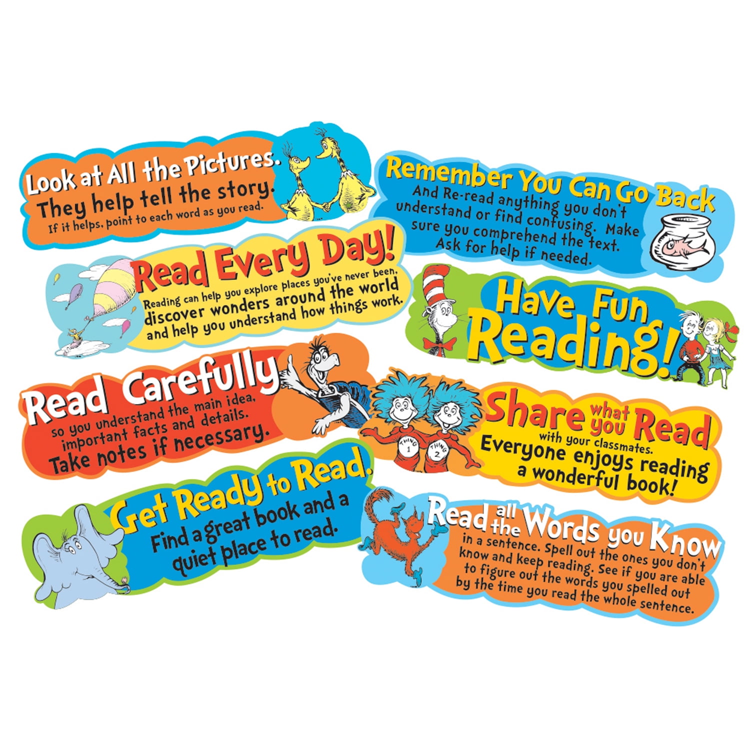 Eureka Dr. Seuss Reading Tips Mini Bulletin Board Set, 8 Pieces ...