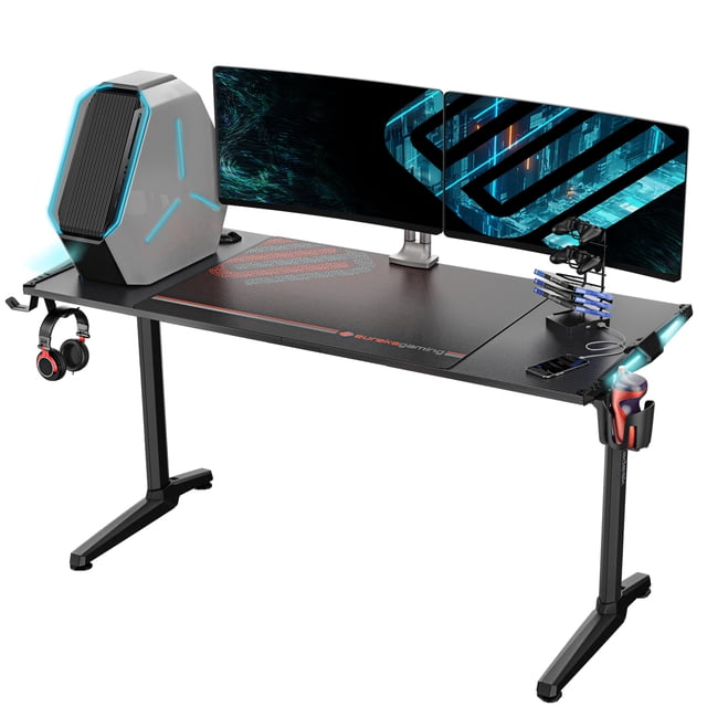 Eureka Ergonomic 55 Inch Black Gaming Computer Desk with RGB Lights ...