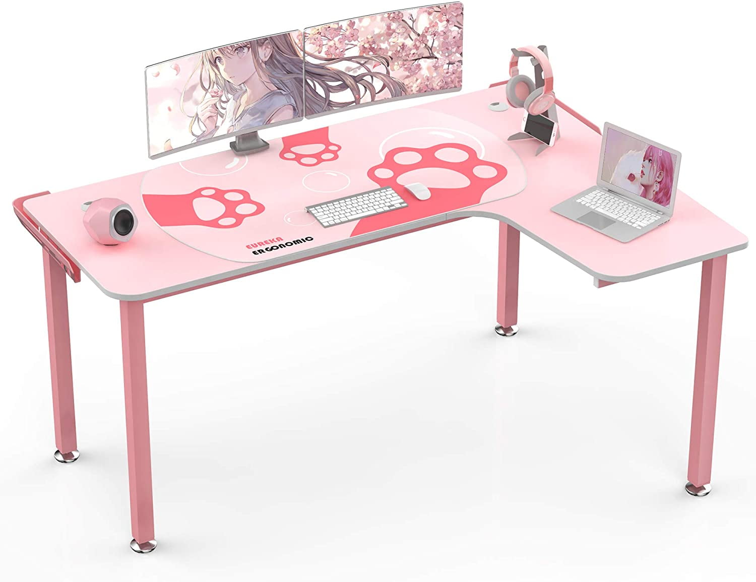 Eureka Ergonomic Gaming Desk, 60 Inch L-Shaped Large Pink Gaming ...