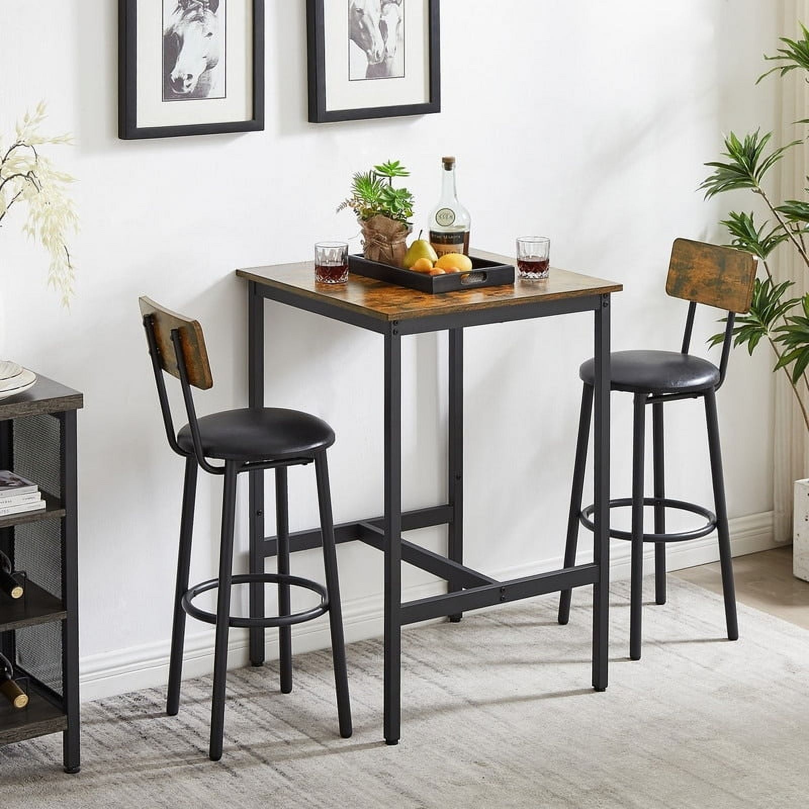 Eureka Industrial Bar Table Set, 3-Piece Dining Table and PU ...